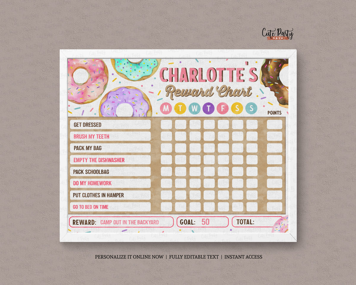 Editable Donuts Reward Chart for kids – Cute Party Dash