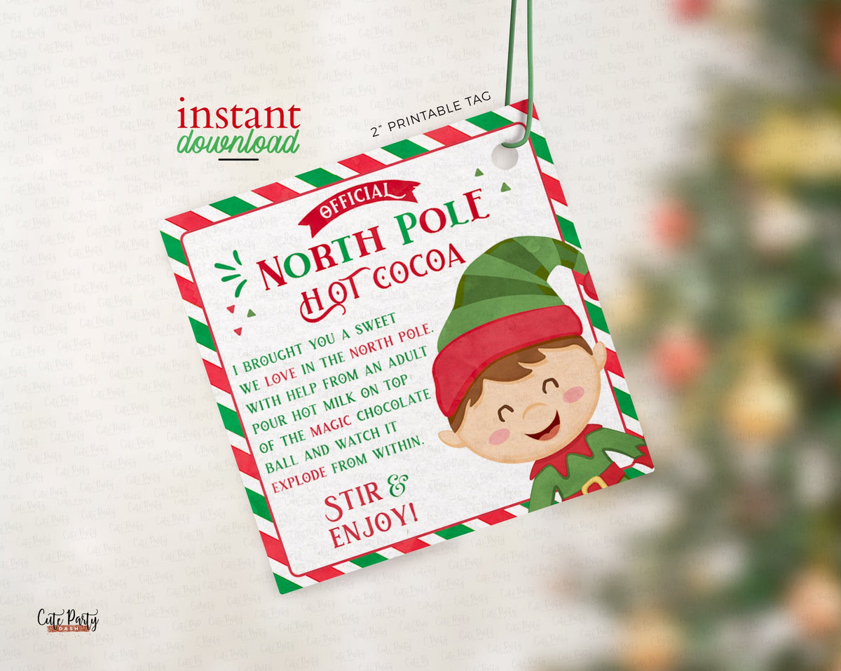 Christmas Hot chocolate Bomb Gift Tag, Kids Secret Santa Elf Tag - Ins ...