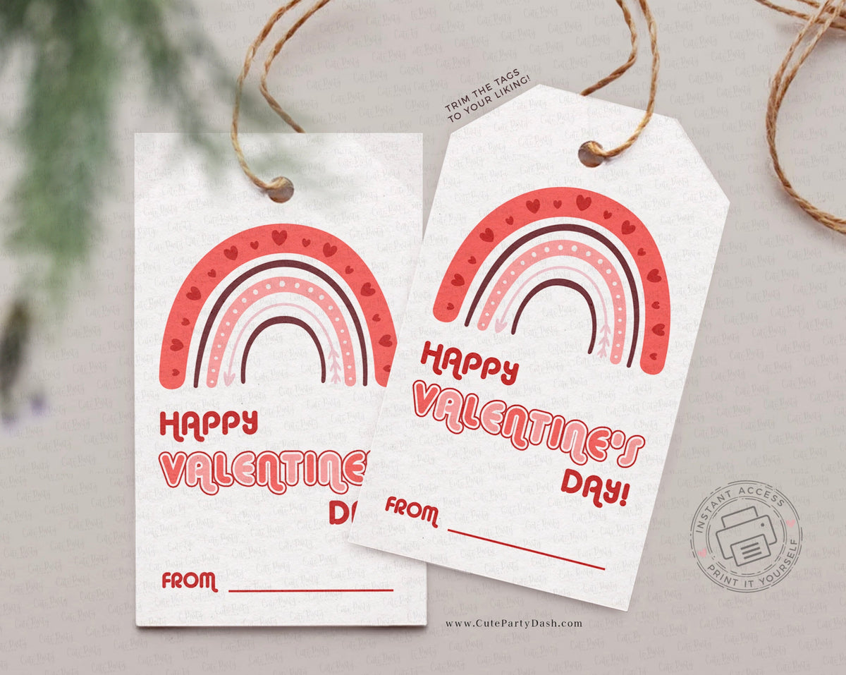 Boho Rainbow Valentine's Day Tags Printable Kids – Cute Party Dash