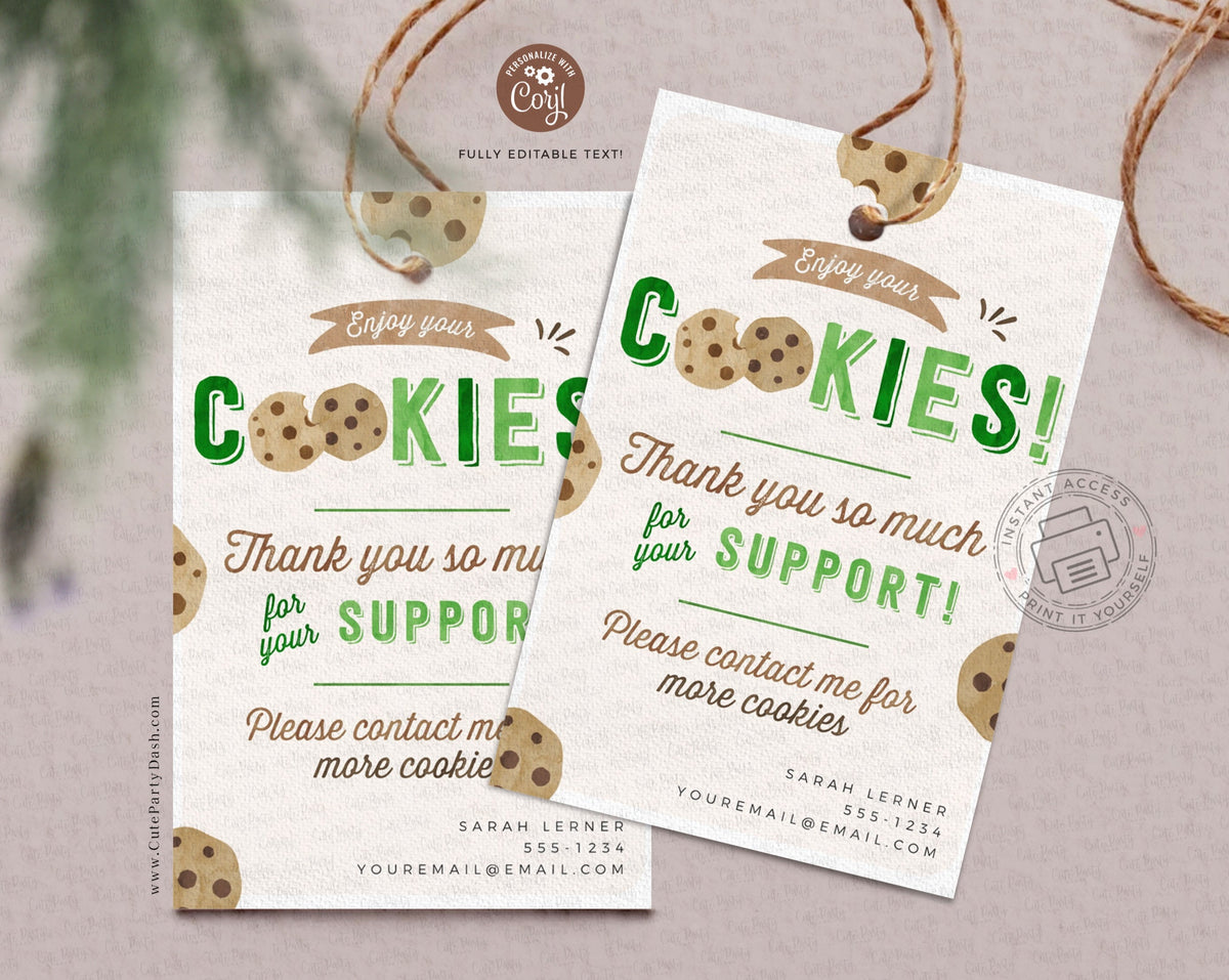Editable Cookie Sale Thank You Tag - Digital Download – Cute Party Dash