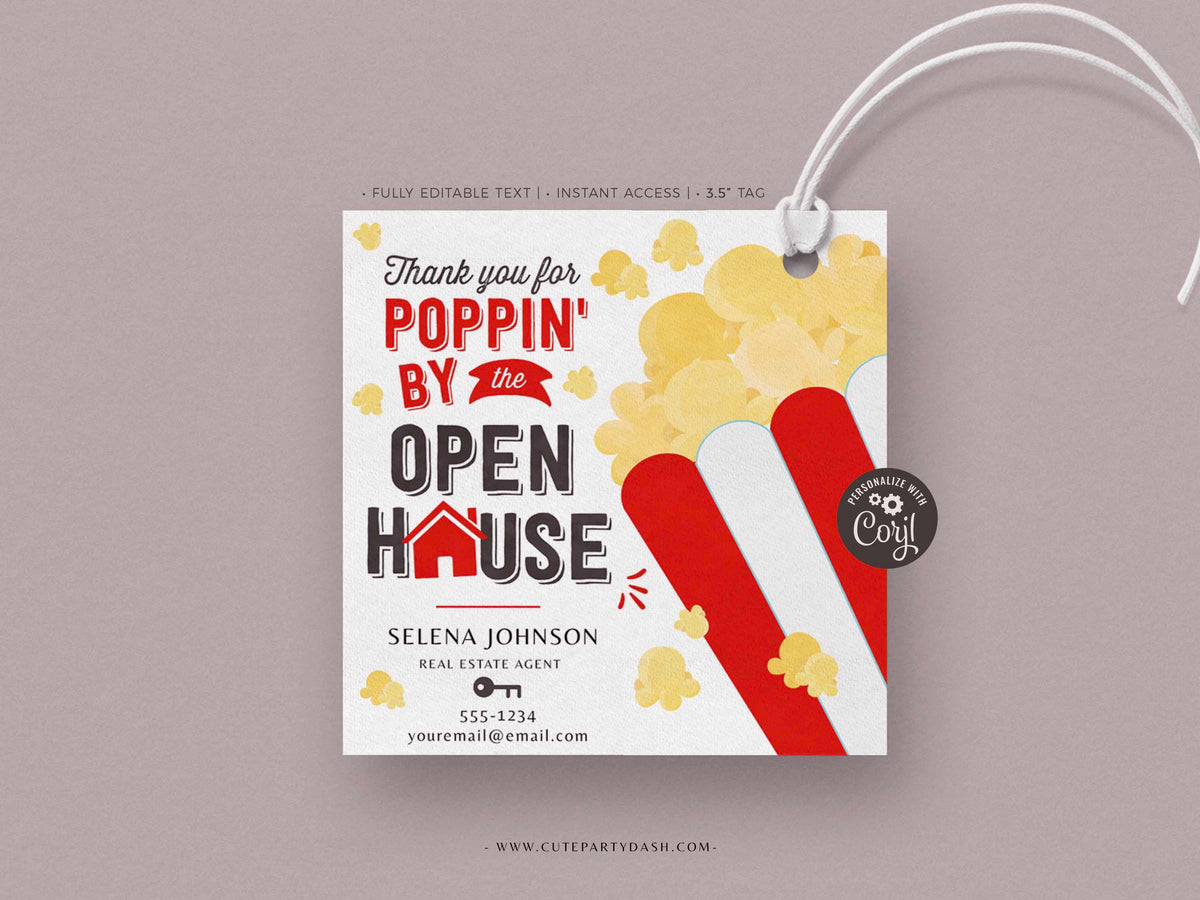 Thank you for Poppin' by the Open House realtor gift tag - Digital Dow ...