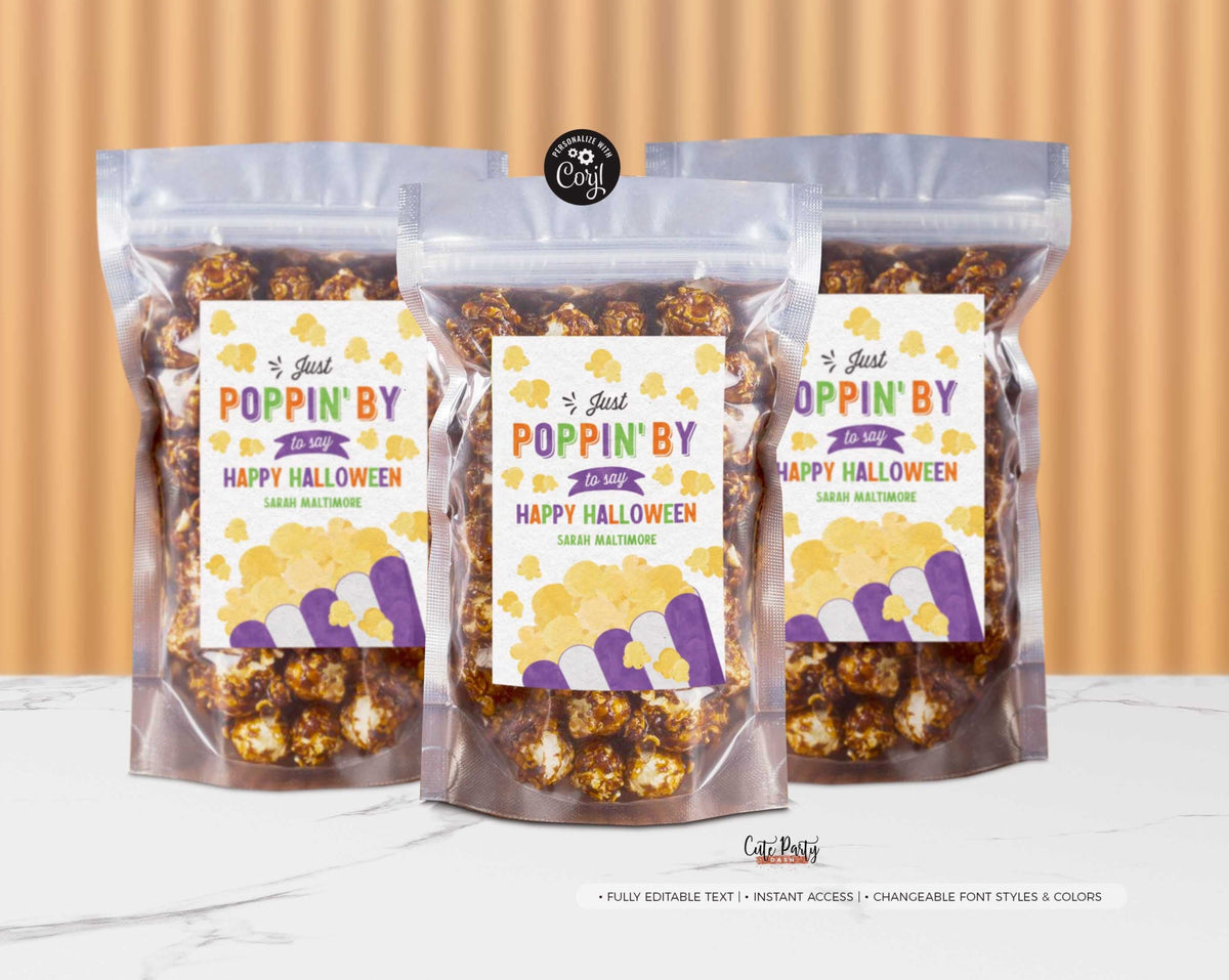 Halloween Popcorn Thank You Just Poppin' by Gift Tag - Digital Downloa ...