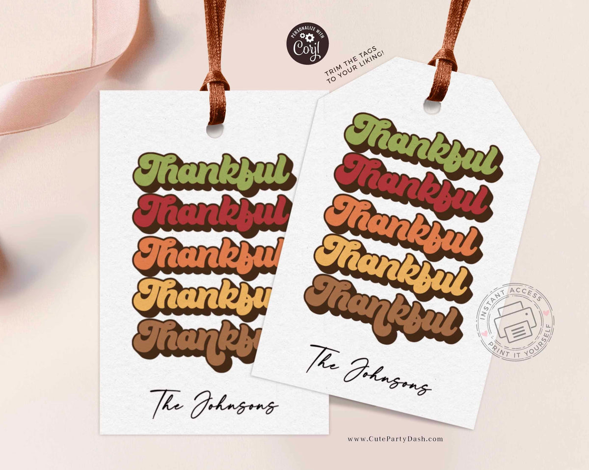 Groovy Thankful Gift Tag, Fall Appreciation Favor Tags - Digital Downl ...