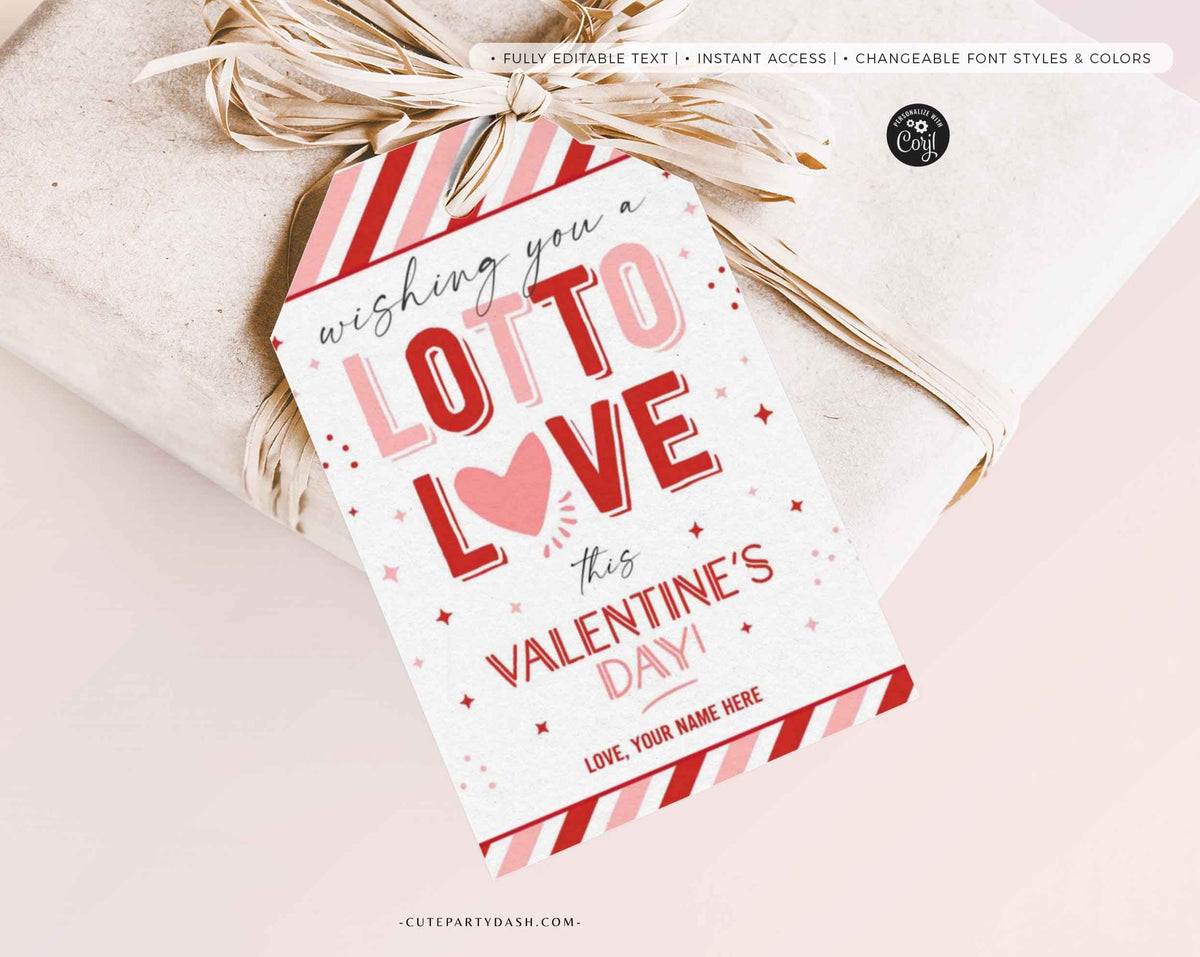Valentine's Day Treat Tag, Wishing you a Lotto Love Gift Tag - Instant ...