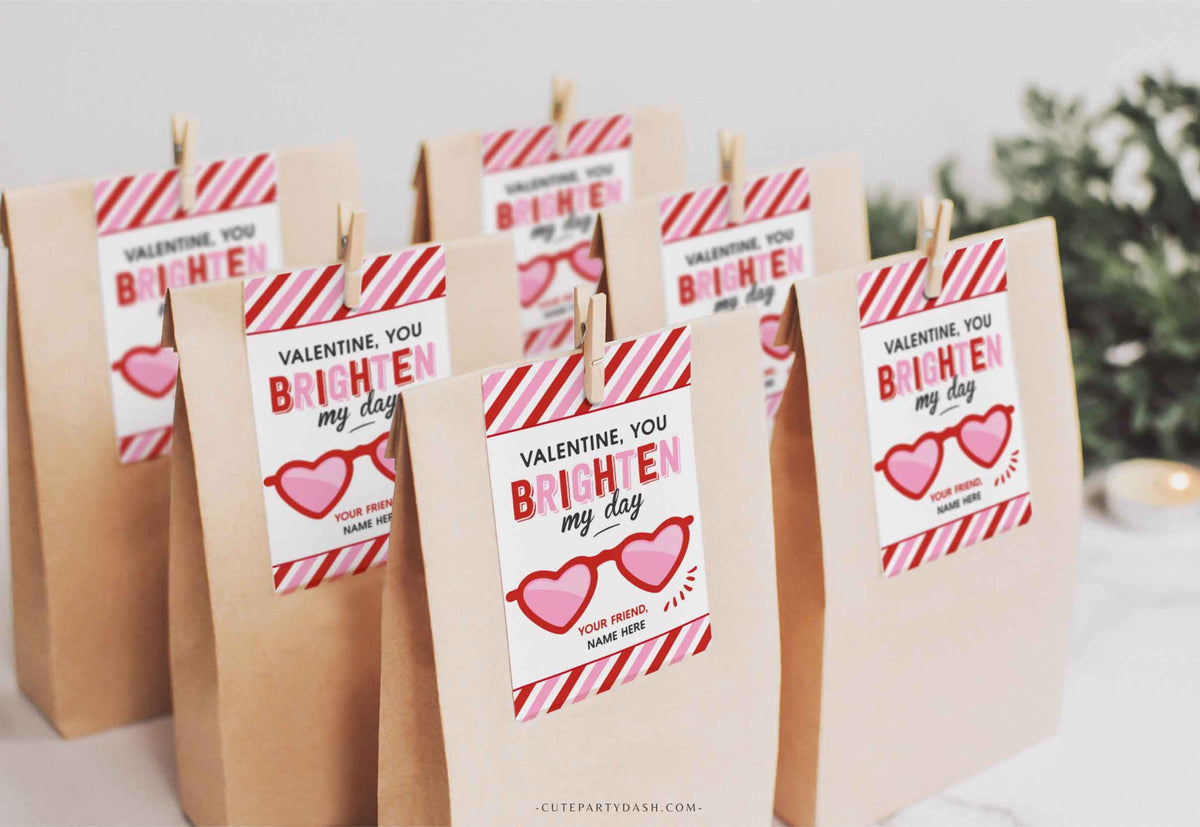 Heart Sunglasses Valentine's Day Tag, Non-Candy You brighten my day Va ...
