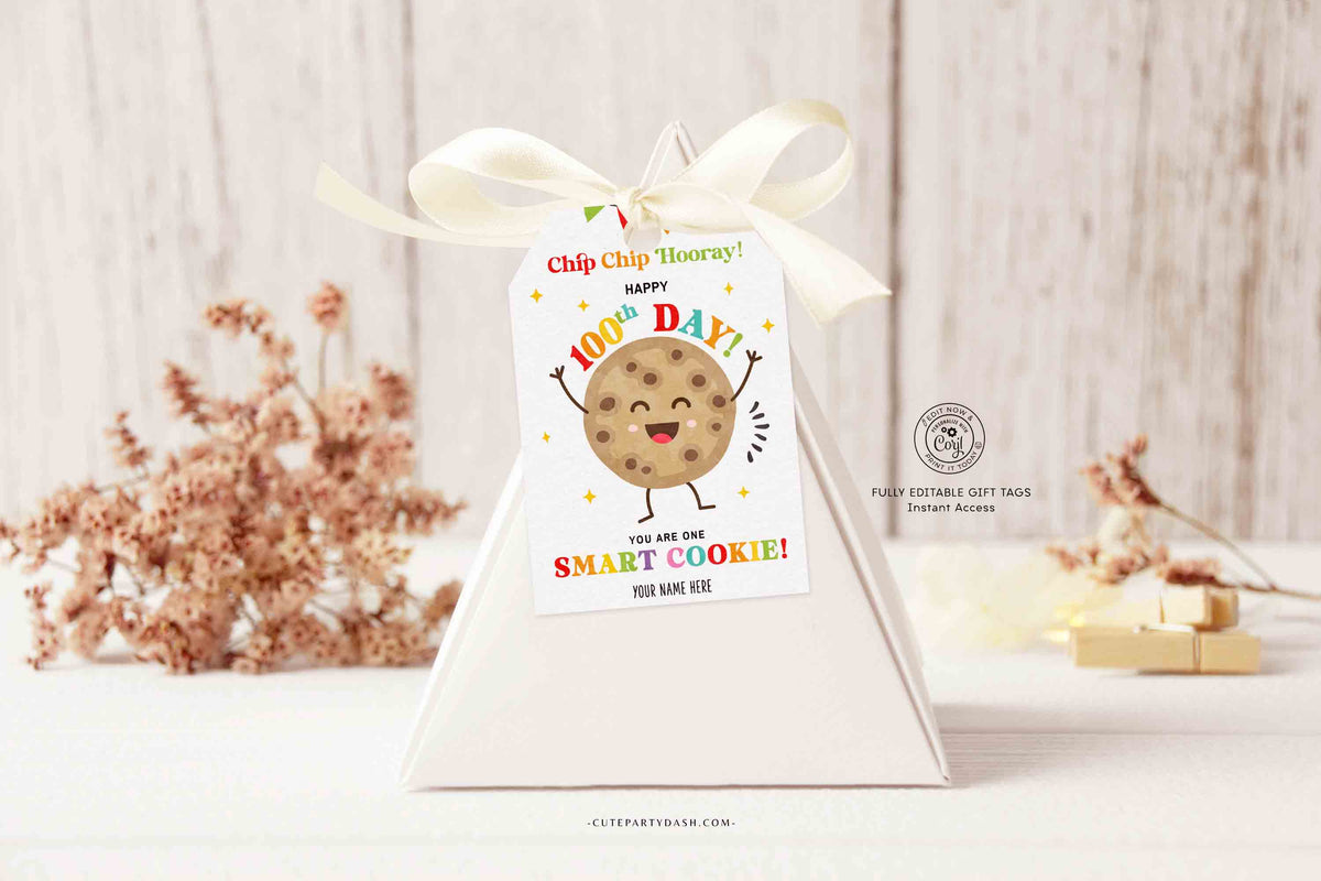 Editable 100th Day of School gift Tag Cookie 100 days of school - INST ...