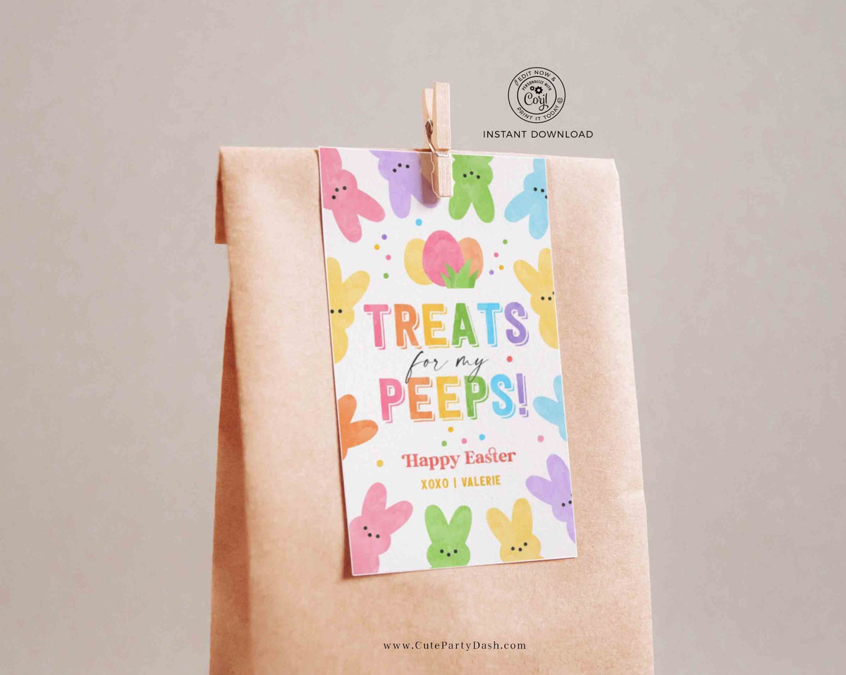 Treats For My Peeps Gift Tag, Editable Candy Peeps Printable Tags, Kid ...