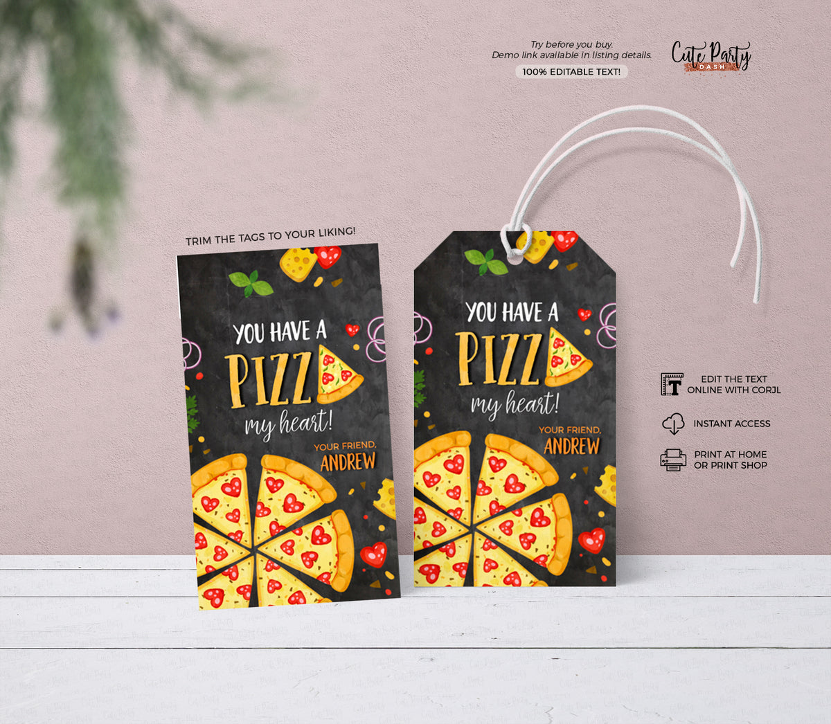 Valentine's Day You Have a Pizza My Heart Favor Tags - Digital Downloa ...