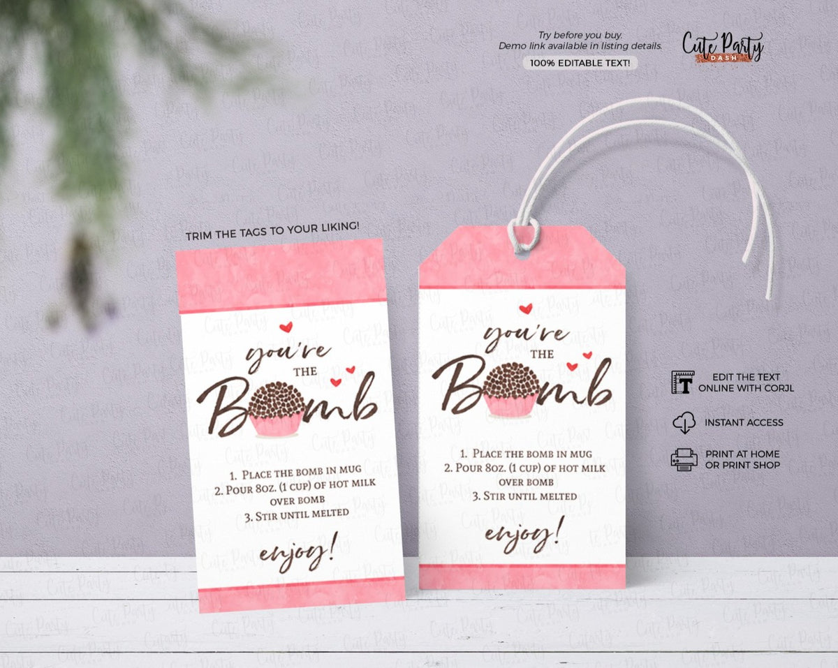 Valentine Hot Chocolate You're the Bomb Gift Tag - Digital Download ...