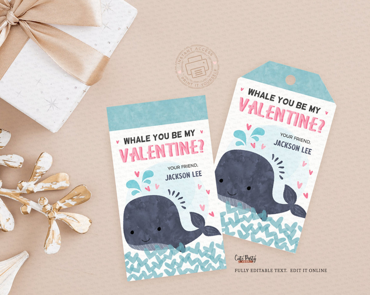 Whale you be my Valentine Valentine's Day Gift Tag - Digital Download ...