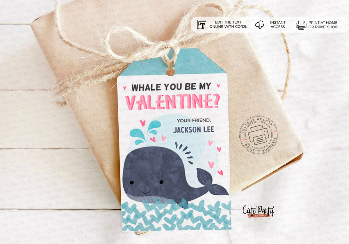 Whale you be my Valentine Valentine's Day Gift Tag - Digital Download ...