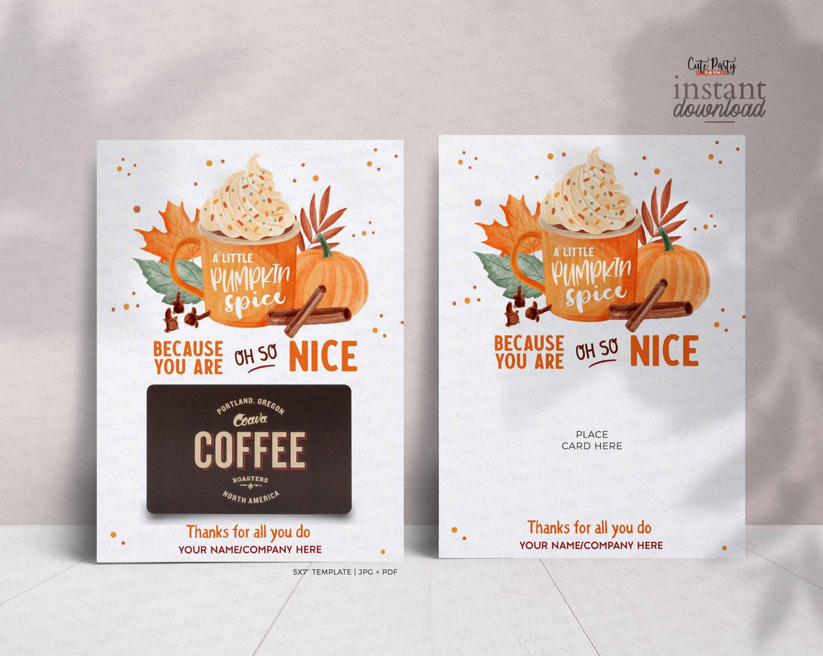 Editable Pumpkin Spice Gift Card Holder template, Coffee Gift Card Hol ...