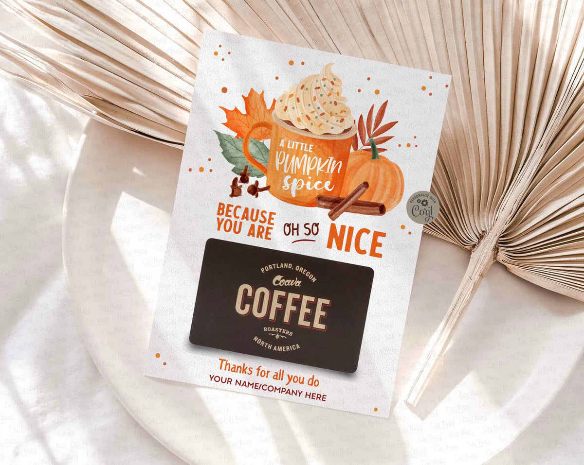 Editable Pumpkin Spice Gift Card Holder template, Coffee Gift Card Hol ...