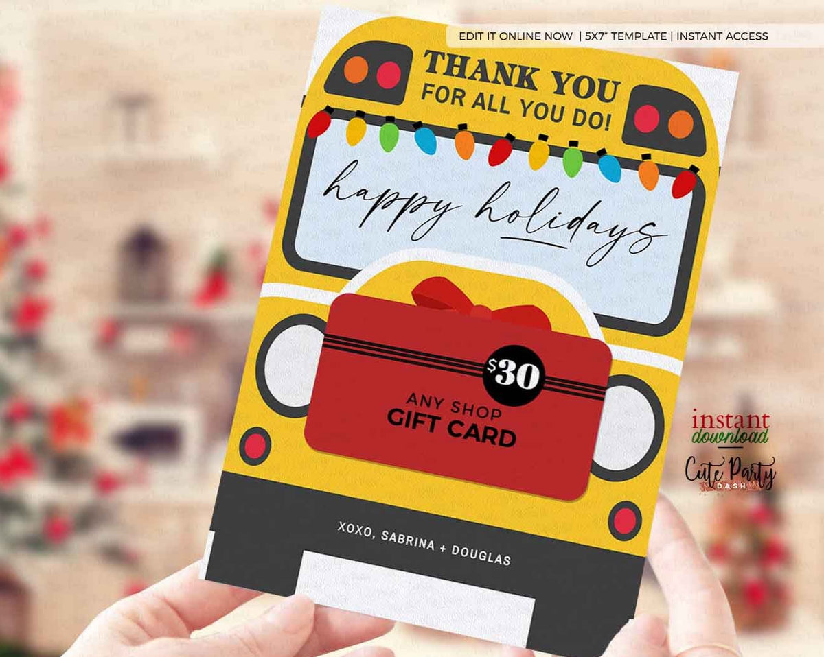 Bus Driver Thank You Card, Bus Driver Gift Card Holder Appreciation, W ...