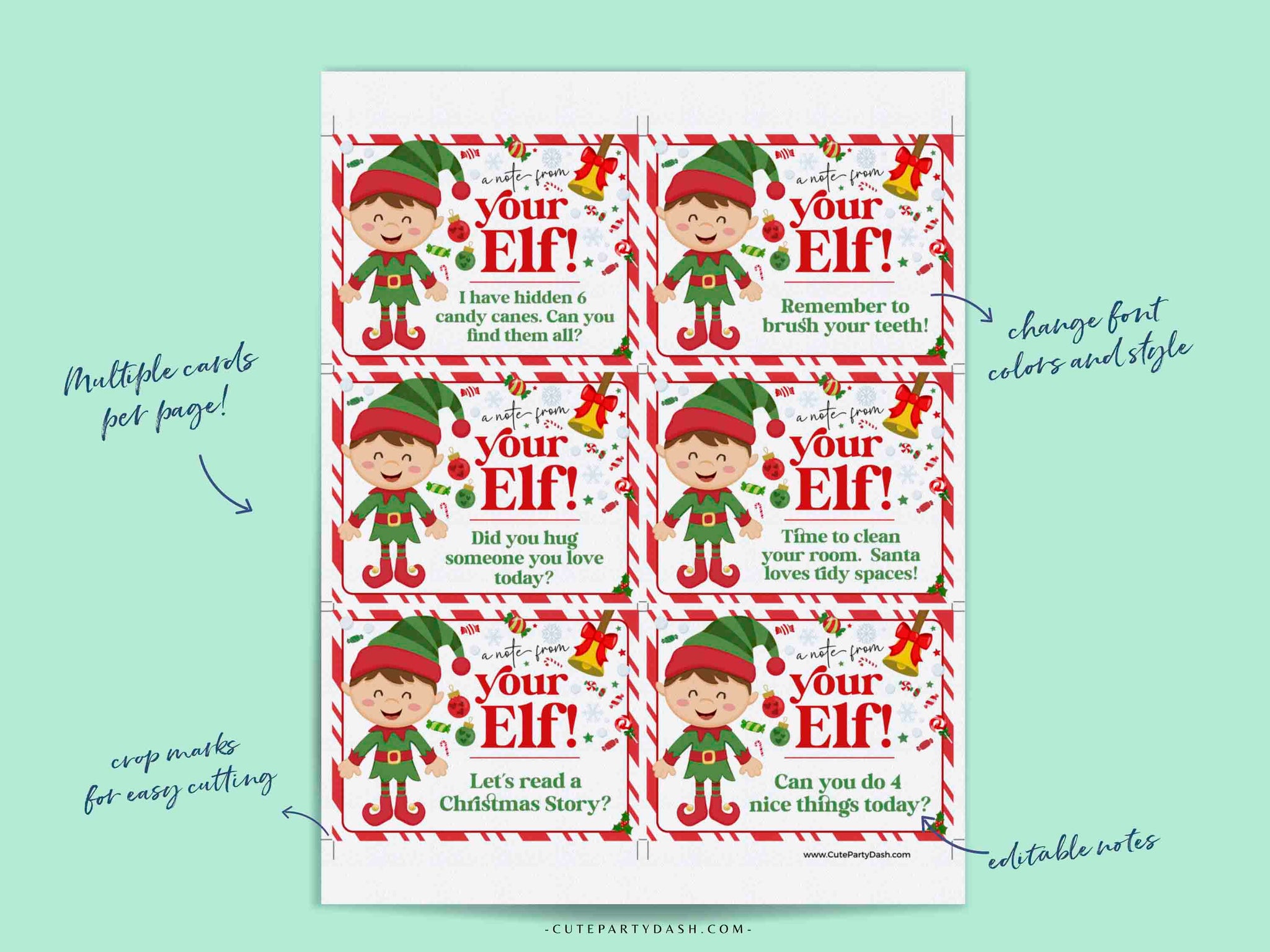 Editable Elf Notes Printable INSTANT DOWNLOAD – Cute Party Dash