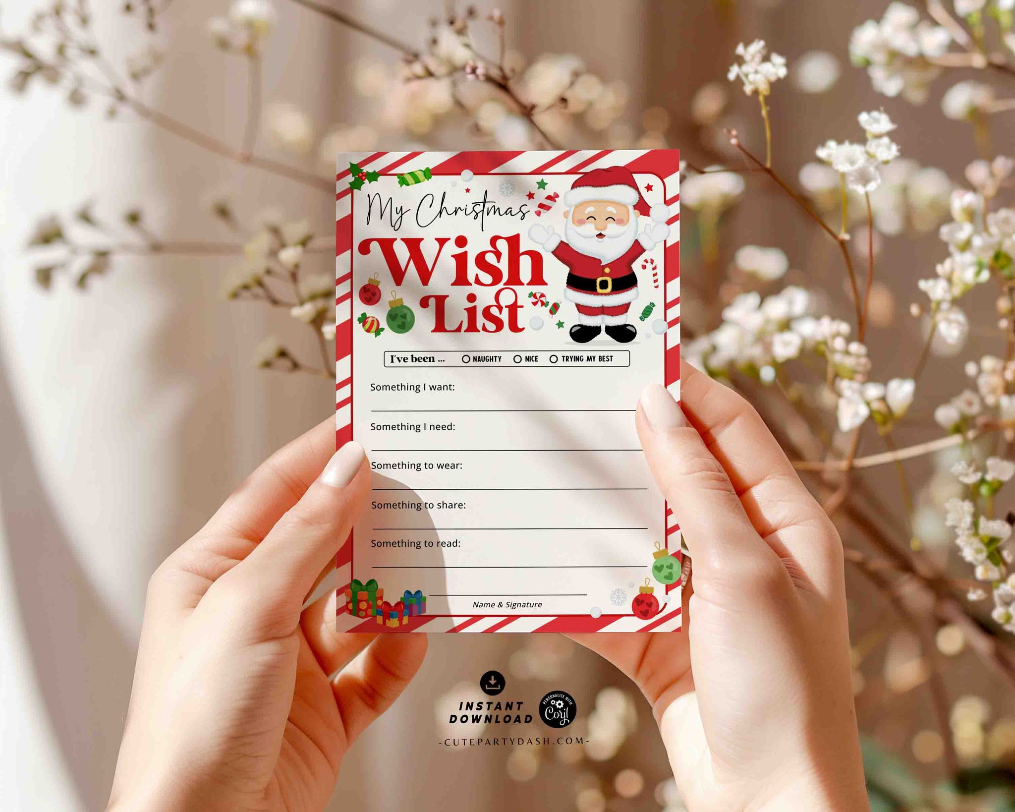 Christmas Wish List for kids Printable INSTANT DOWNLOAD – Cute Party Dash