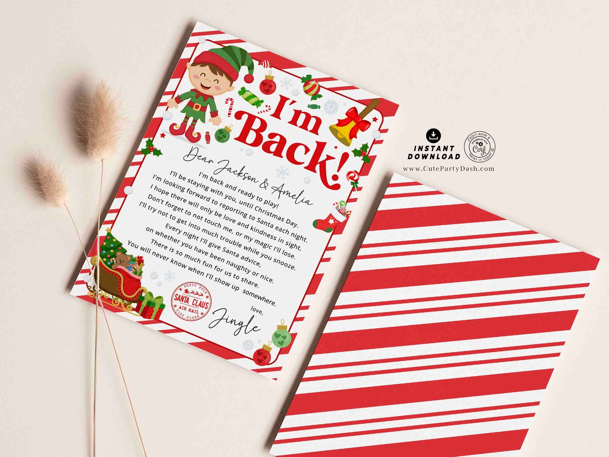 Elf I'm Back letter from elf Bundle INSTANT DOWNLOAD – Cute Party Dash
