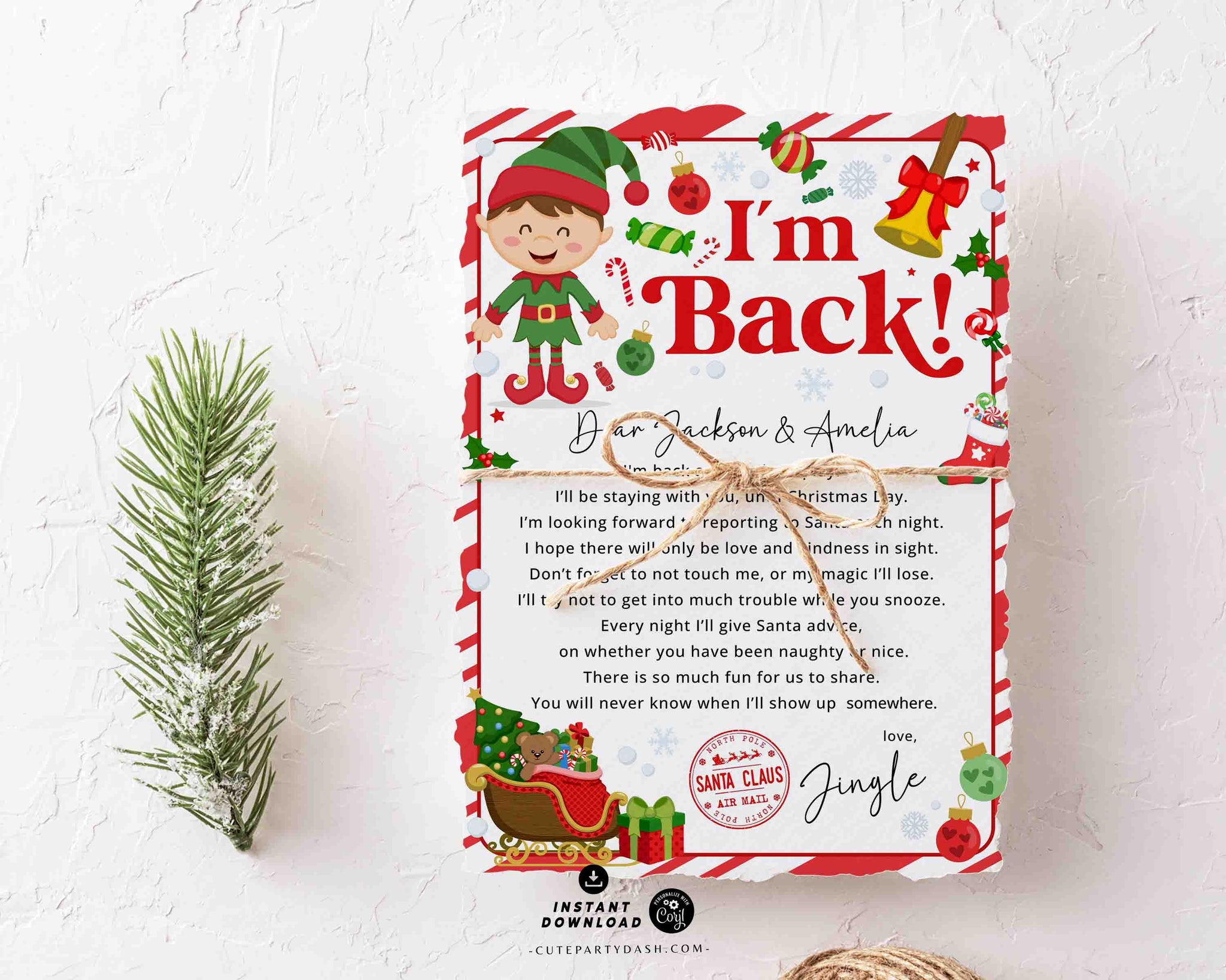 Elf I'm Back letter from elf Bundle INSTANT DOWNLOAD – Cute Party Dash