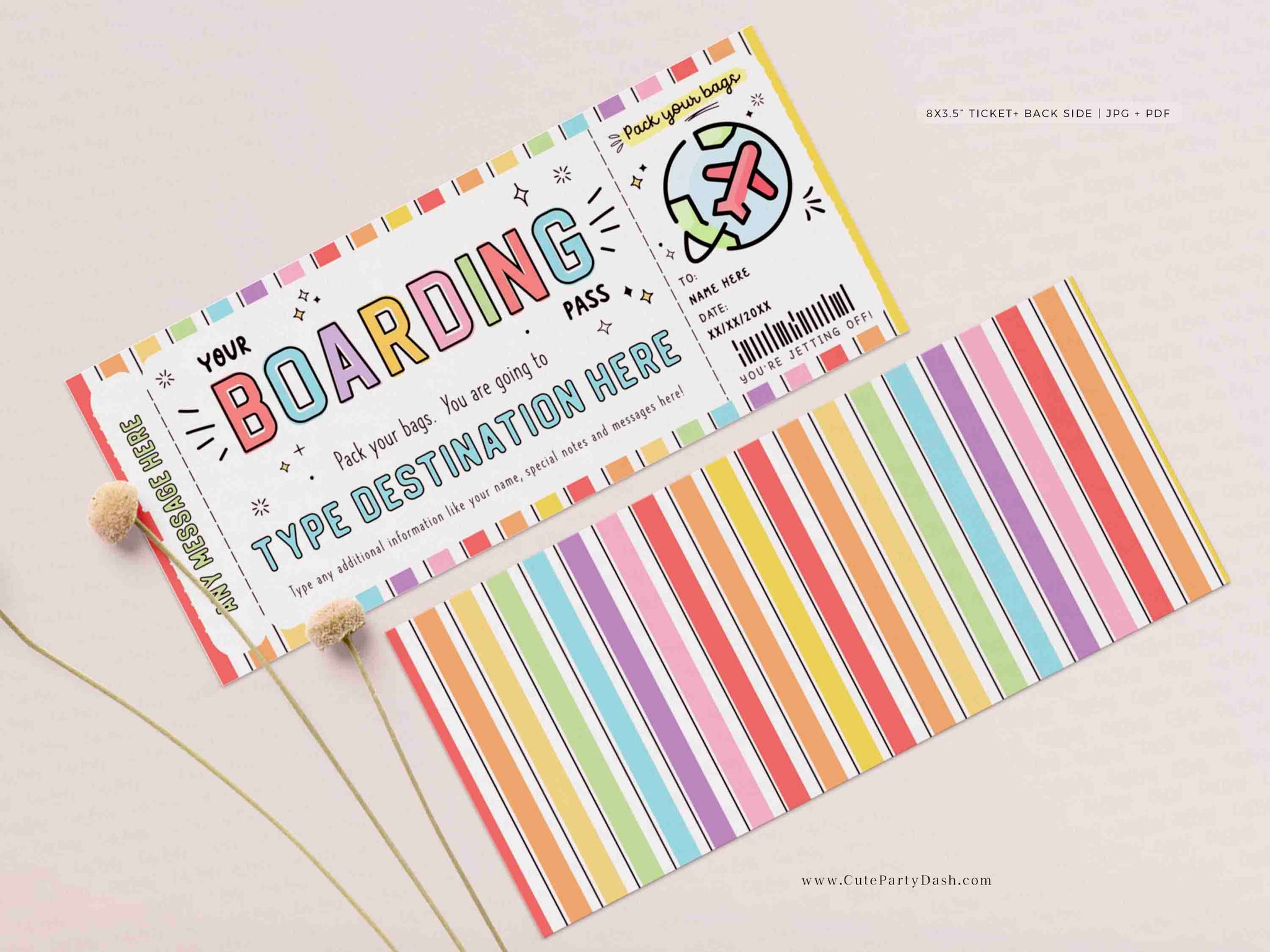 Editable Boarding Pass Template Surprise Trip gift ticket Fake Airplan ...