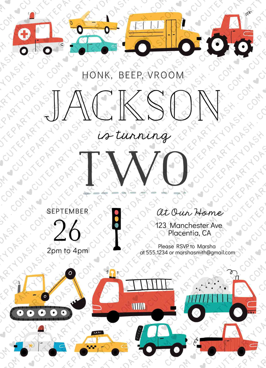 Transportation Birthday Invite Printable INSTANT DOWNLOAD – Cute Party Dash