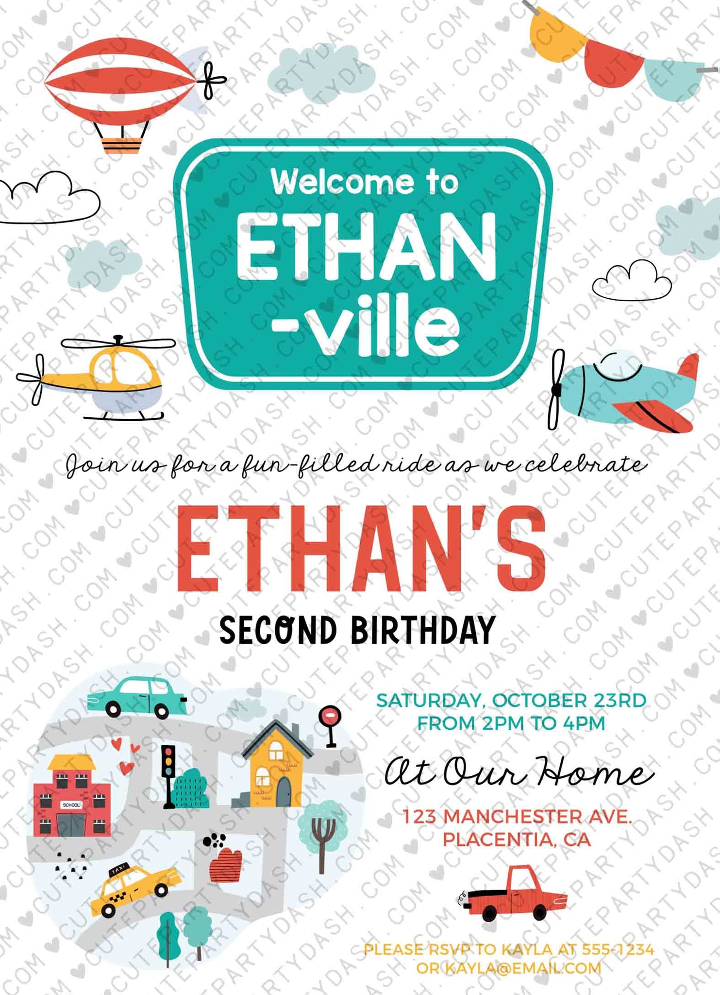 Transportation Birthday Invite Printable INSTANT DOWNLOAD – Cute Party Dash
