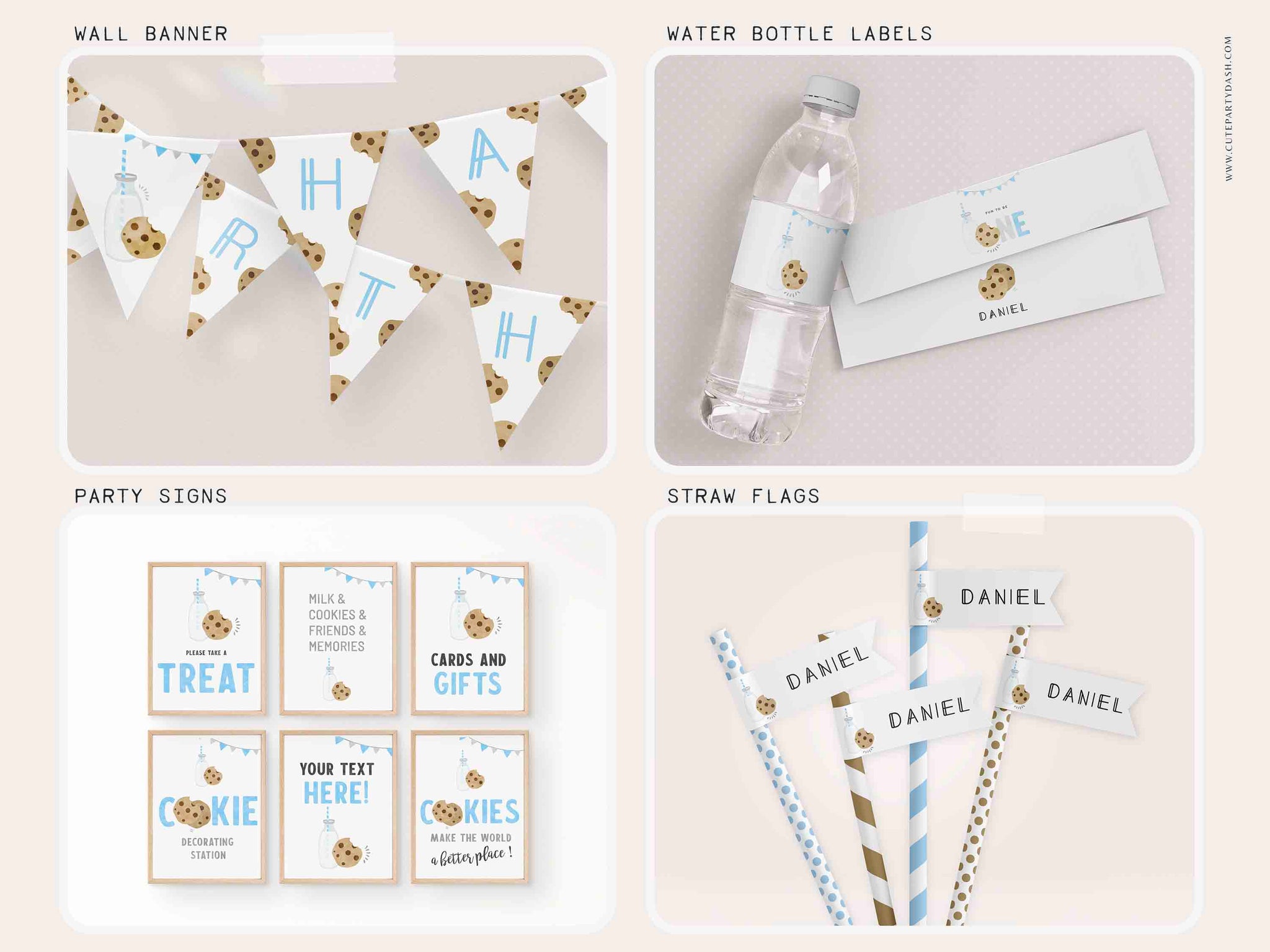 Minimalist Milk & Cookies themed Birthday Party Printable Decorations ...