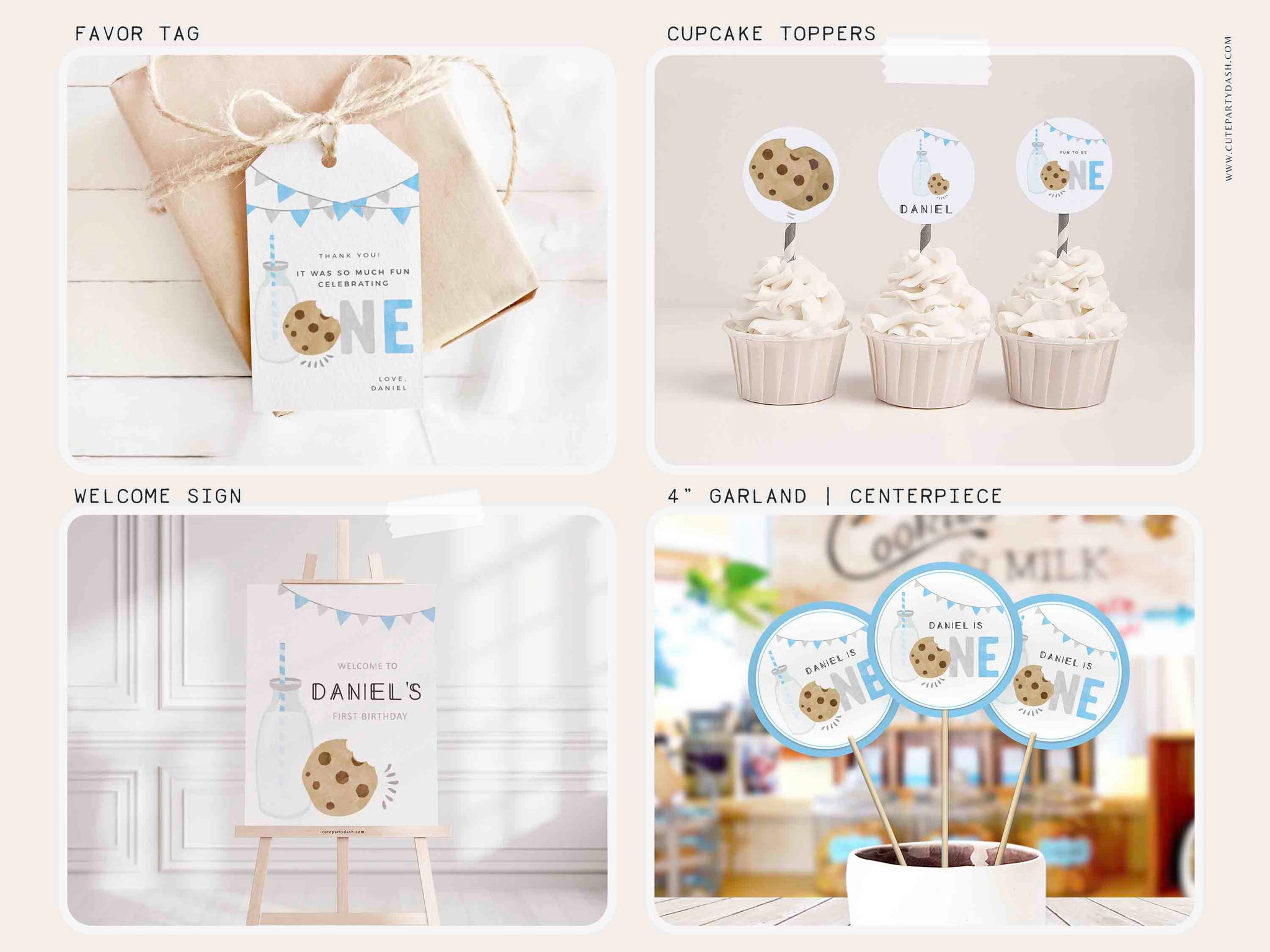 Minimalist Milk & Cookies themed Birthday Party Printable Decorations ...