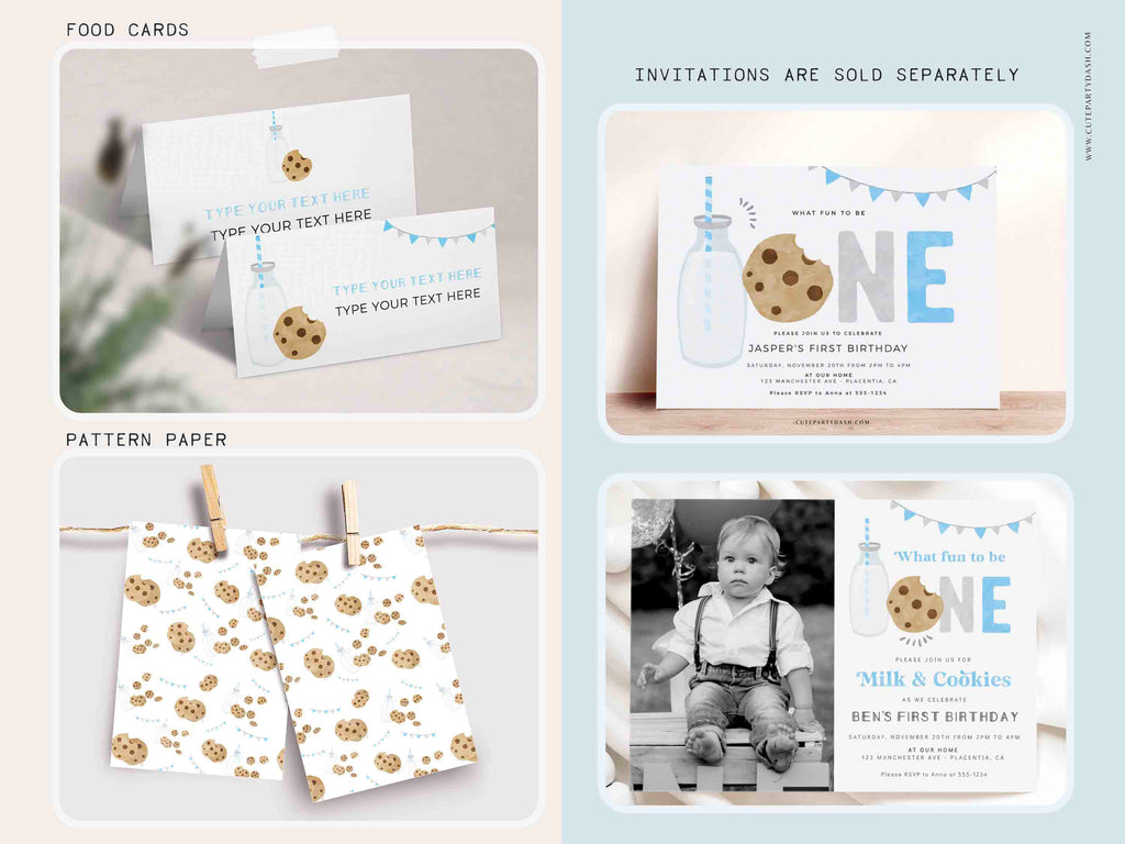 Minimalist Milk & Cookies themed Birthday Party Printable Decorations ...