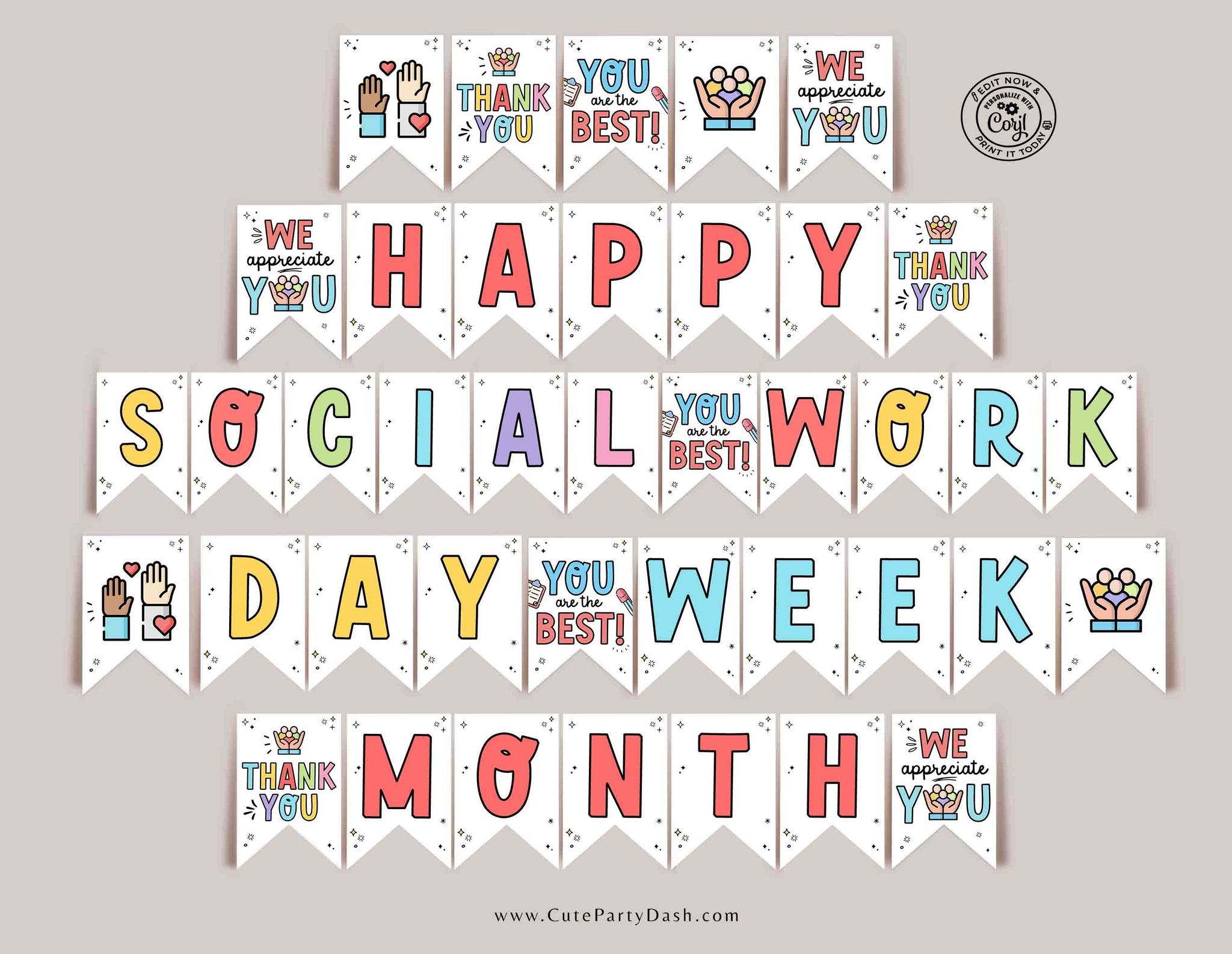 Social Work Month Banner Printable INSTANT DOWNLOAD – Cute Party Dash