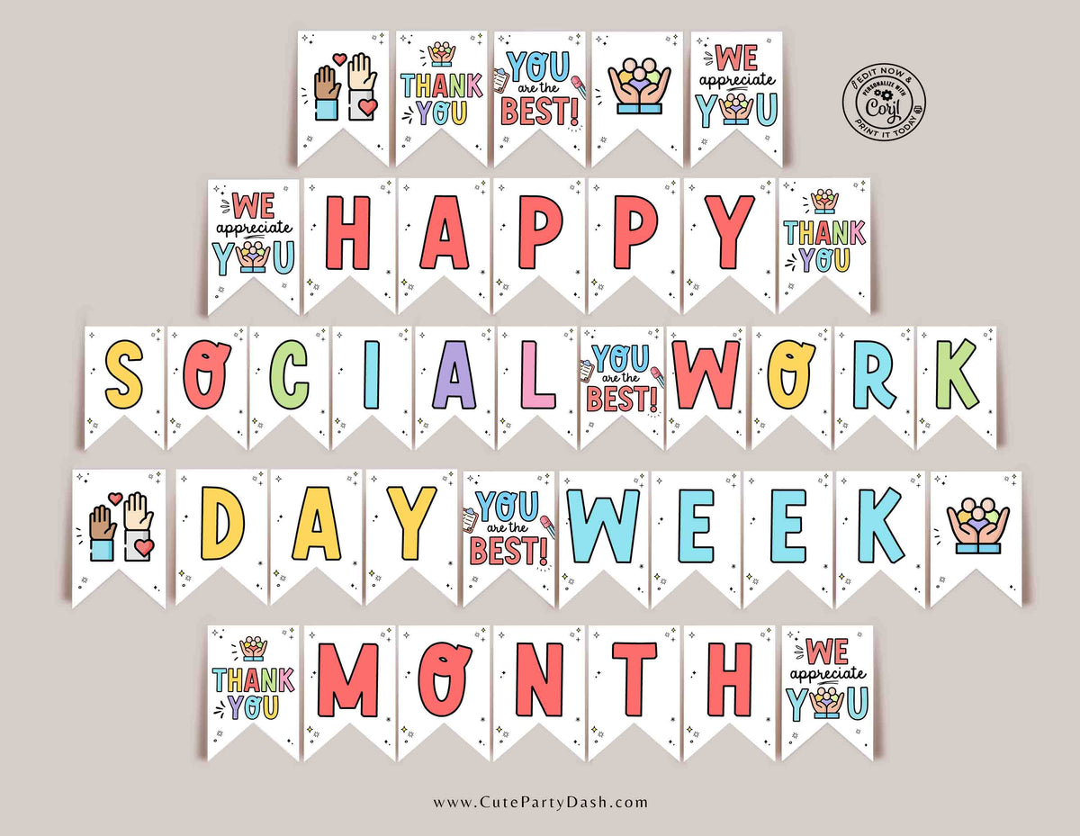 Social Work Month Banner Printable INSTANT DOWNLOAD – Cute Party Dash