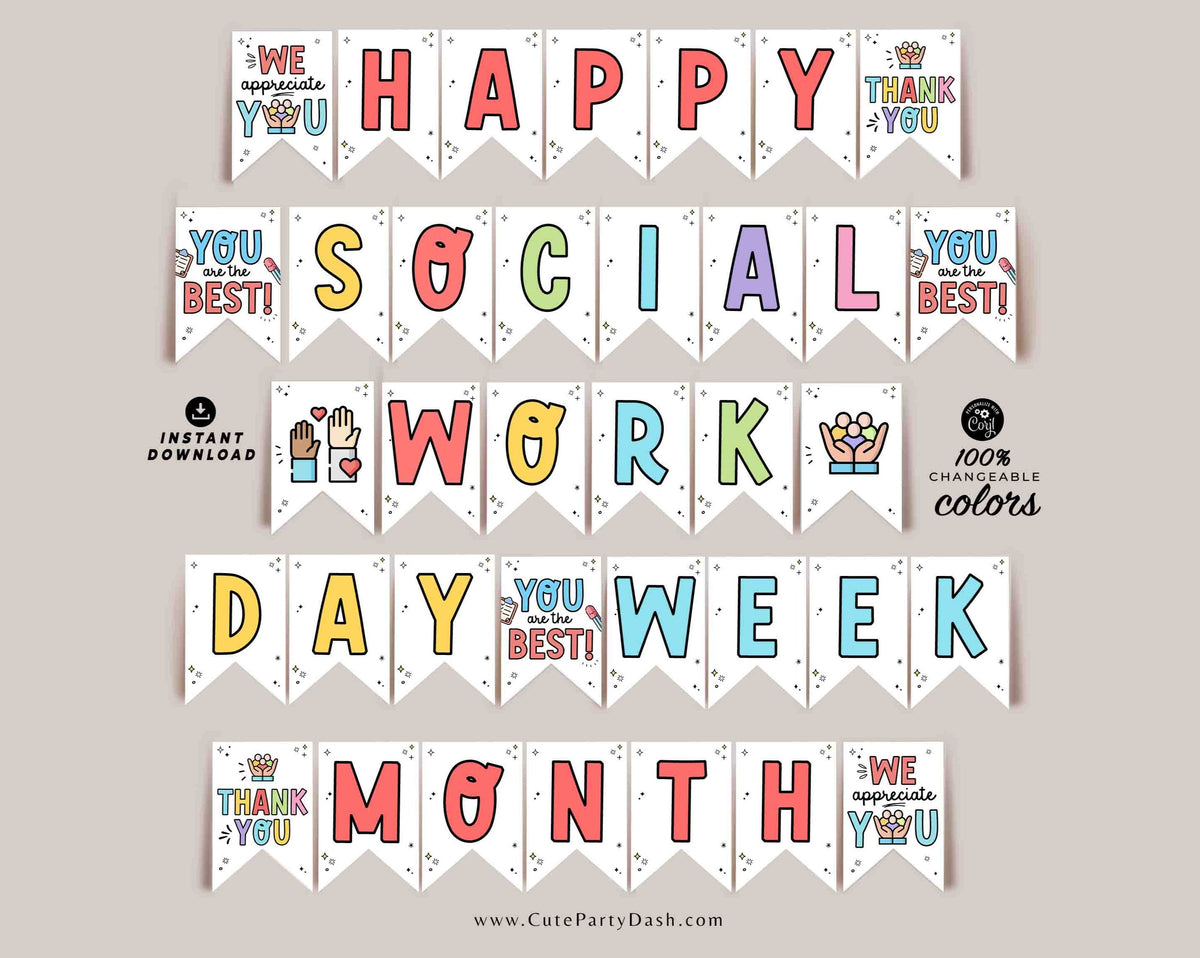 Social Work Month Banner Printable INSTANT DOWNLOAD – Cute Party Dash