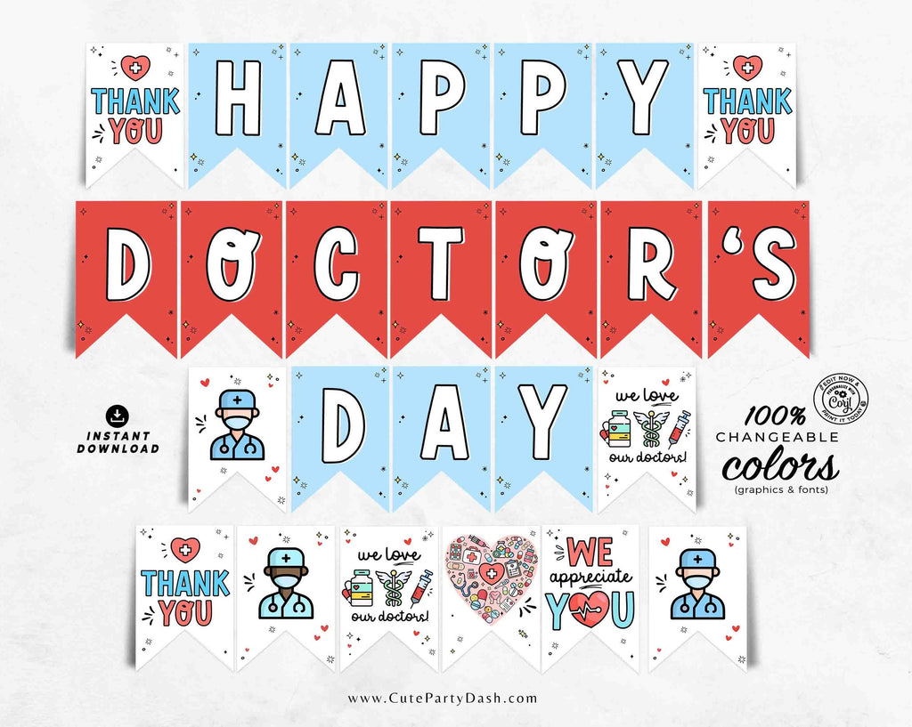 Happy Doctor's Day Banner Printable INSTANT DOWNLOAD – Cute Party Dash
