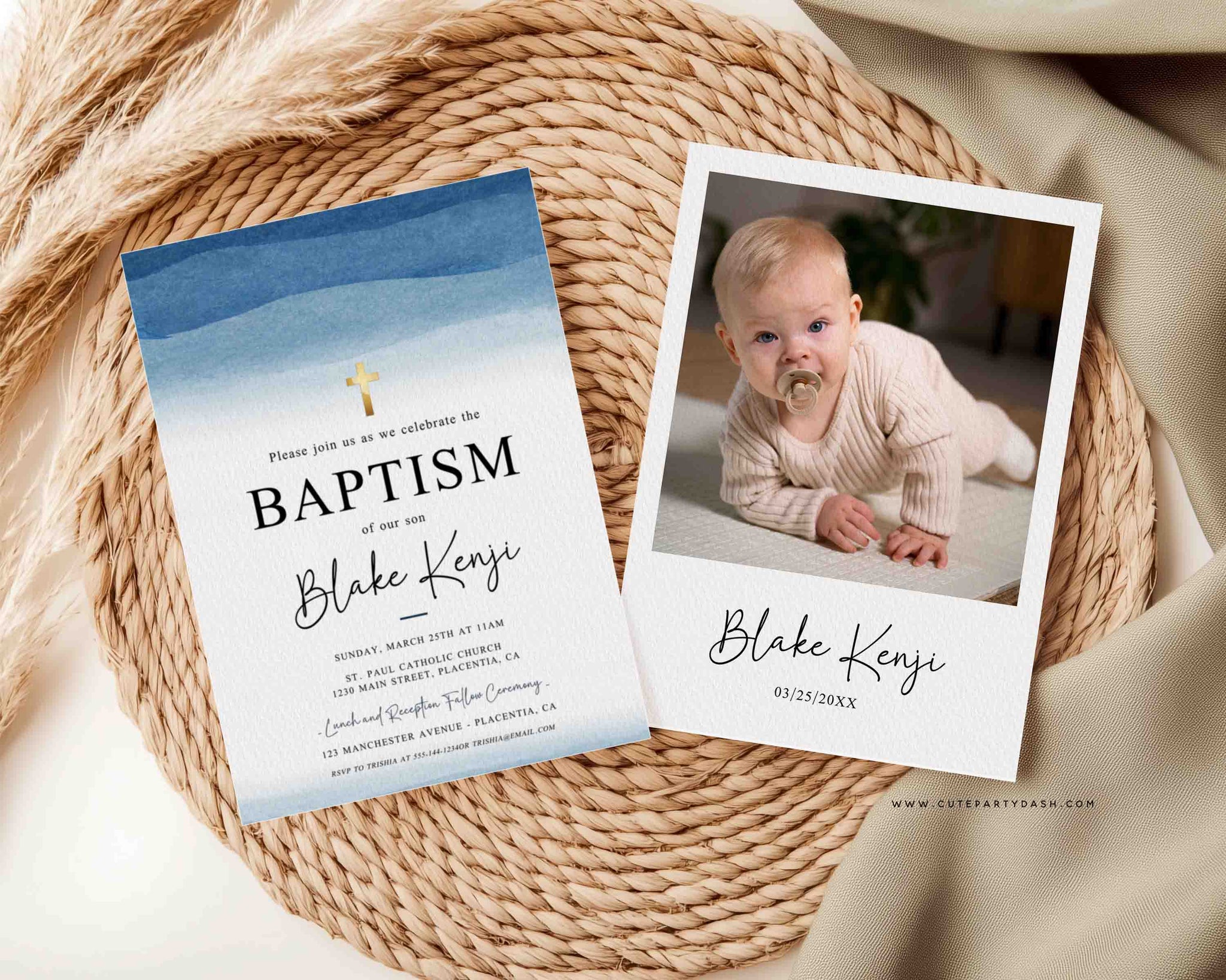 Blue Watercolor Baptism Invitation Printable INSTANT DOWNLOAD – Cute ...