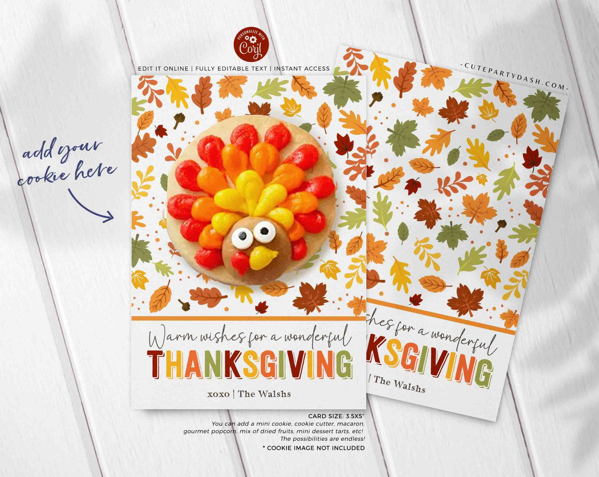 Happy Thanksgiving Cookie Card printable INSTANT DOWNLOAD – Cute Party Dash