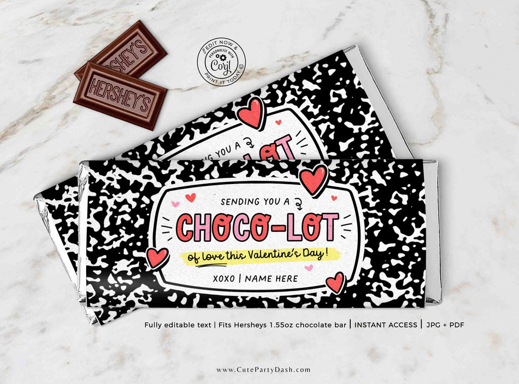 Teacher Valentines Day Gift Chocolate Bar Wrapper template Printable ...
