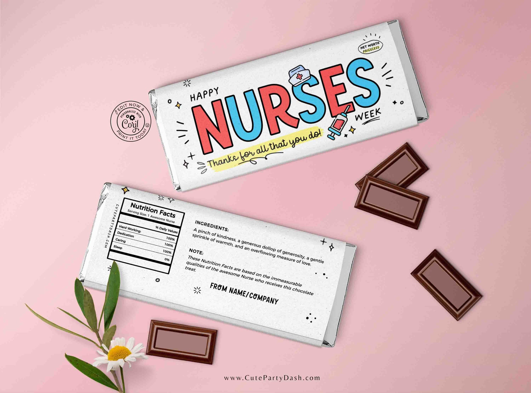Nurses Week Chocolate Bar Wrapper INSTANT DOWNLOAD – Cute Party Dash