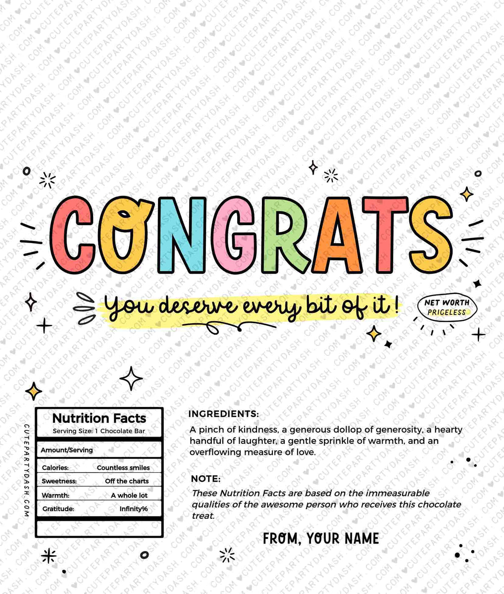 Congratulations Gift Chocolate Bar Wrapper INSTANT DOWNLOAD – Cute ...