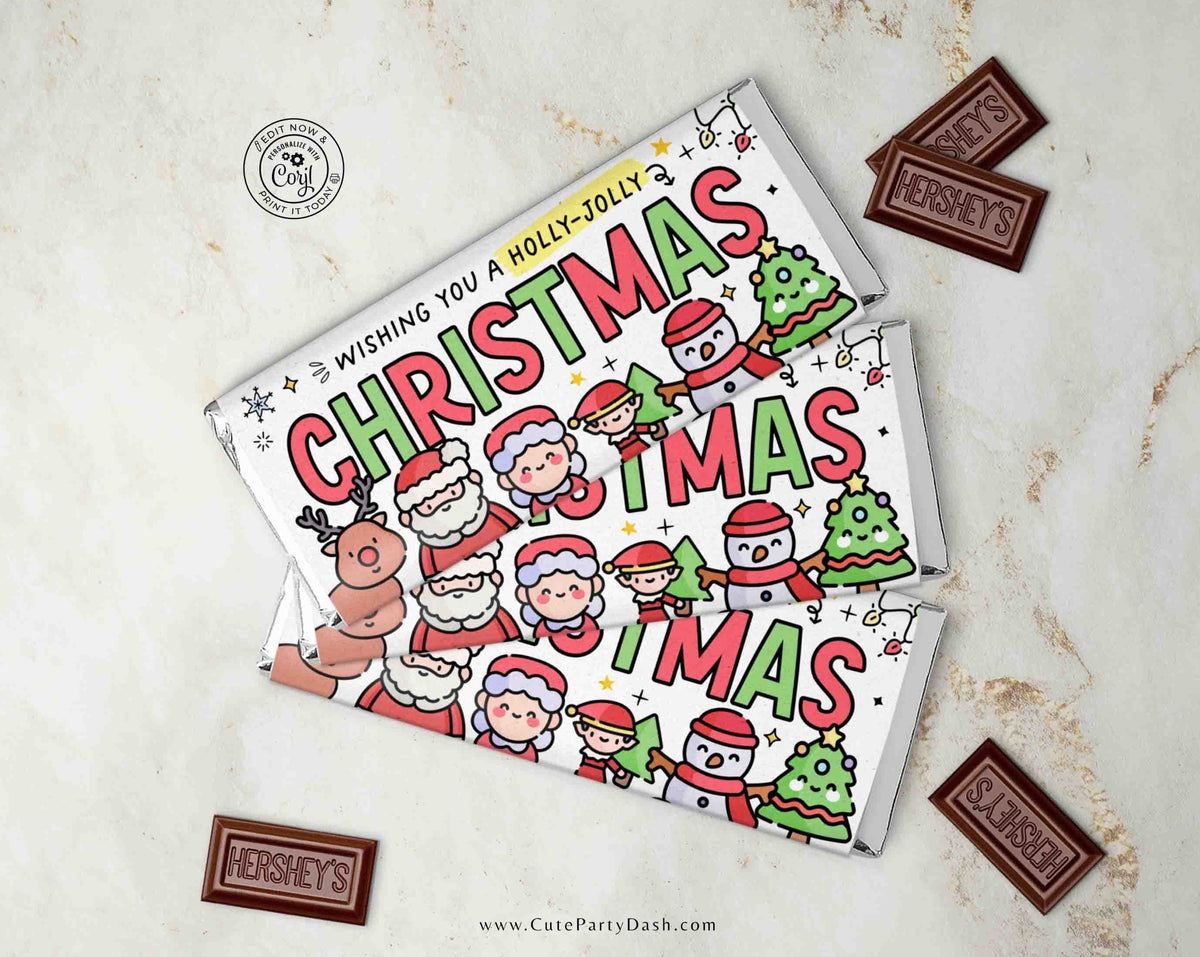 Christmas Gift Chocolate Bar Wrapper Template Printable – Cute Party Dash