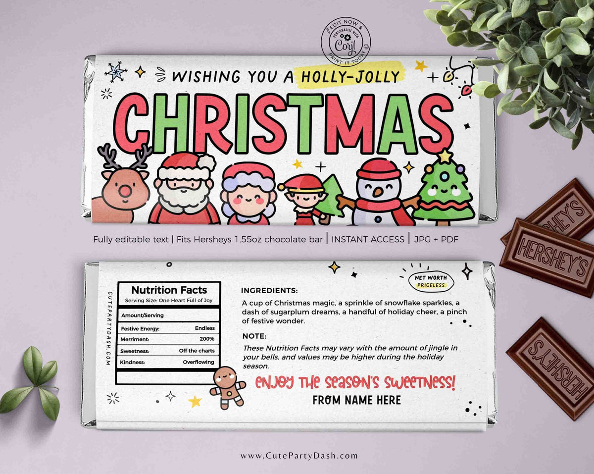 Christmas Gift Chocolate Bar Wrapper Template Printable – Cute Party Dash