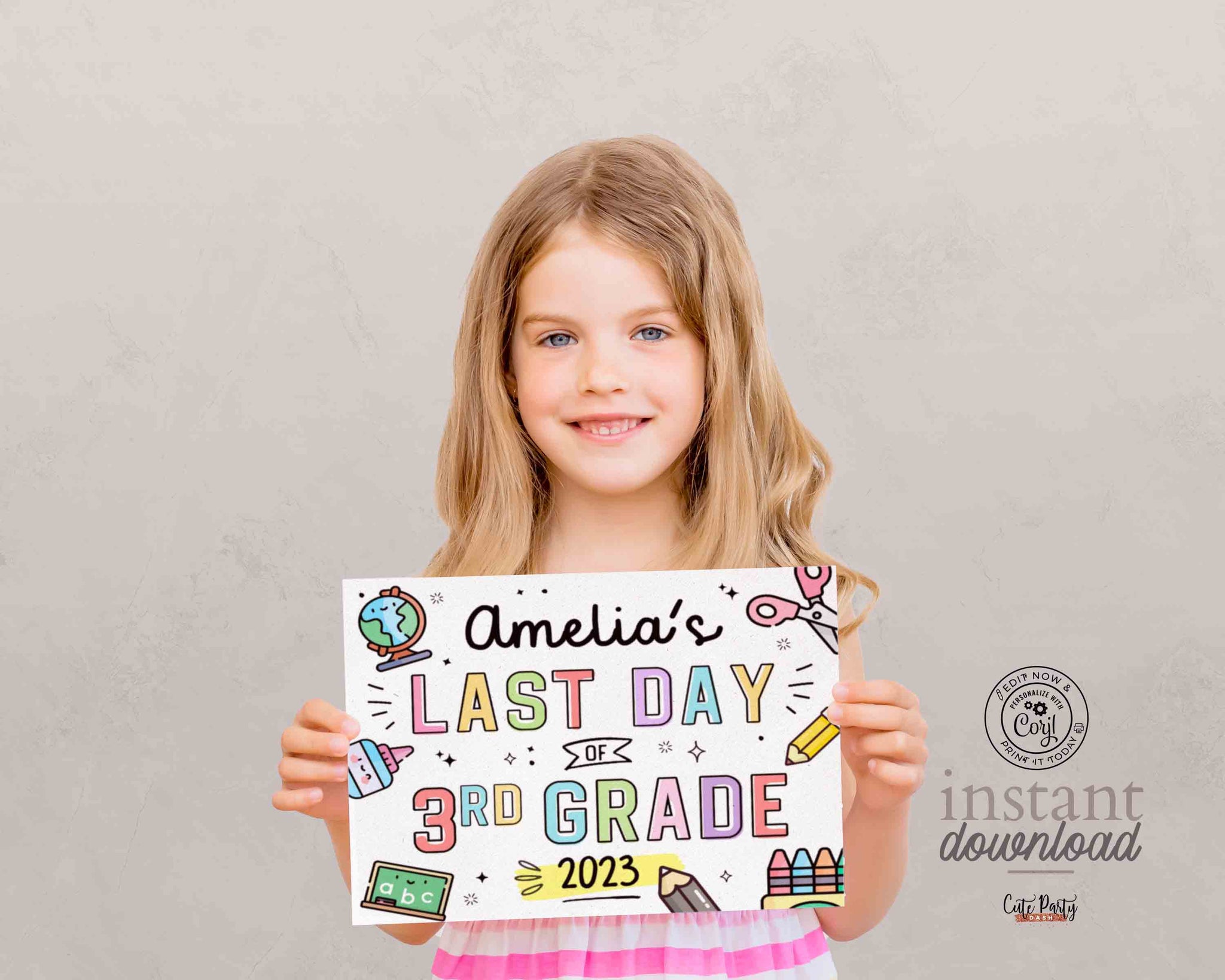 Last Day of School Printable Sign INSTANT DOWNLOAD EDITABLE Boy Girl S ...