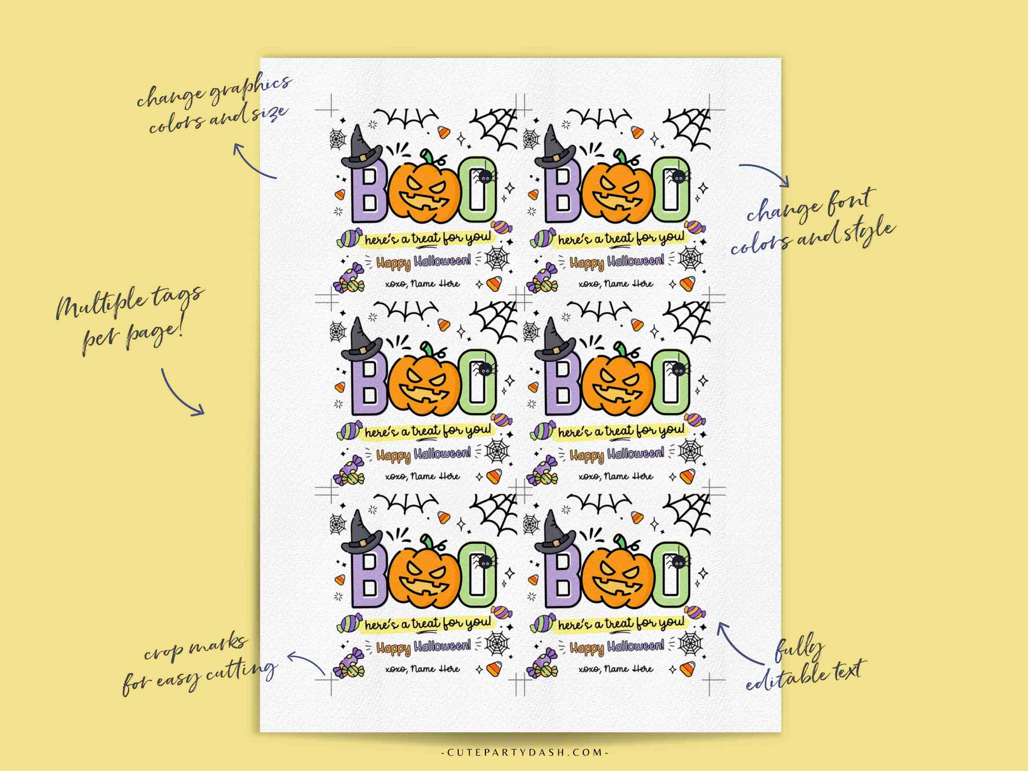 EDITABLE Happy Halloween Printable Treat Tag – Cute Party Dash