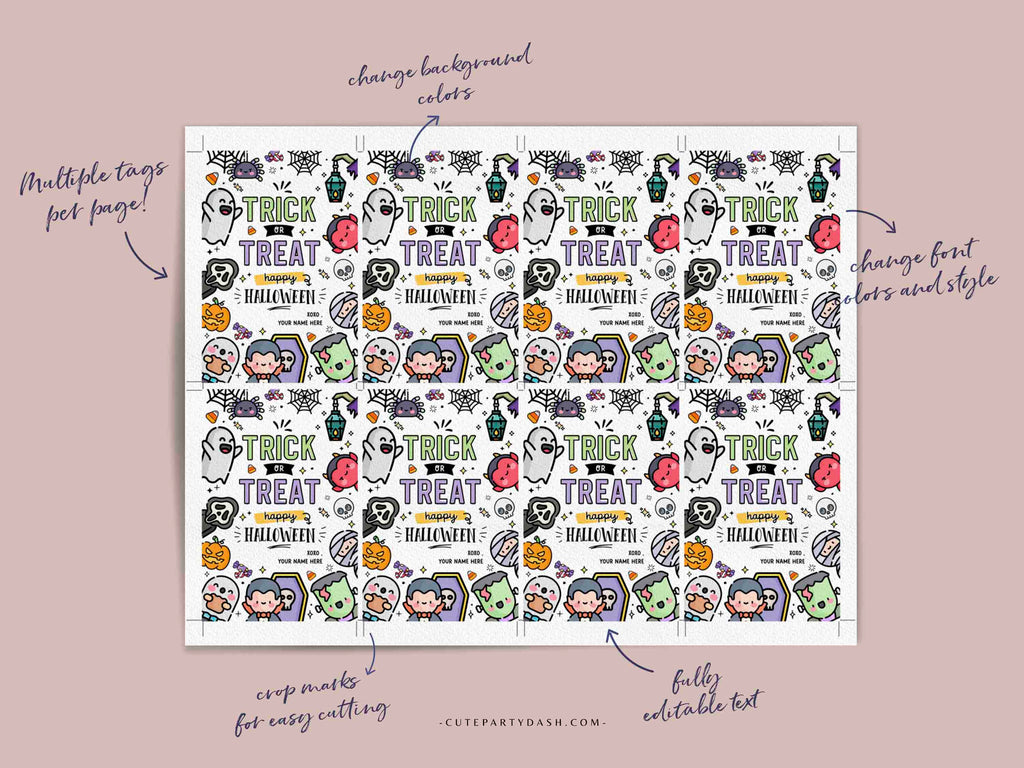 EDITABLE Happy Halloween Printable Treat Tag – Cute Party Dash