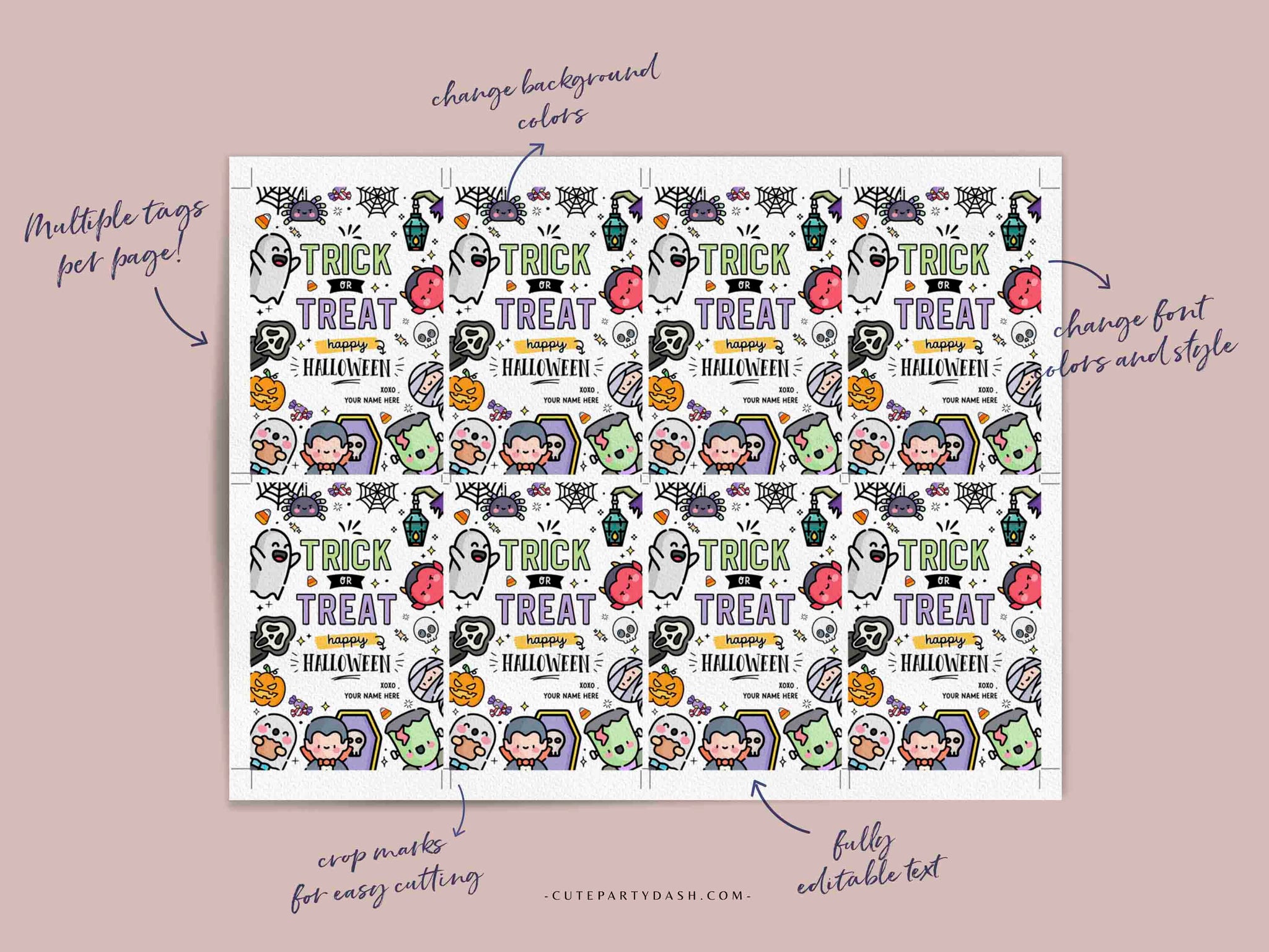 EDITABLE Happy Halloween Printable Treat Tag – Cute Party Dash
