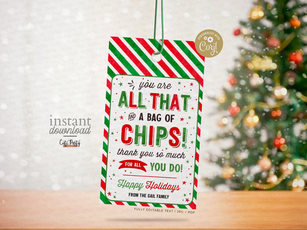 Christmas You Are All That and a Bag of Chips Tag INSTANT DOWNLOAD ...