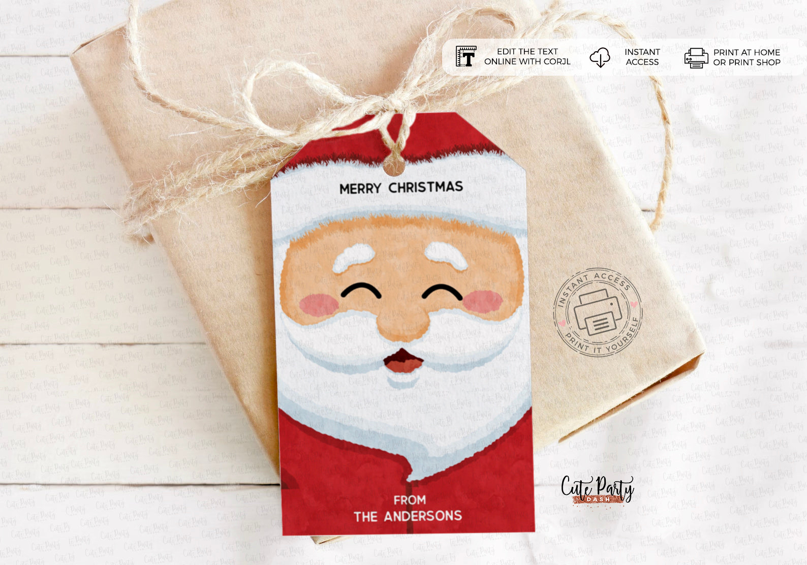 Merry Christmas gift tag Santa Claus Printable INSTANT DOWNLOAD – Cute ...