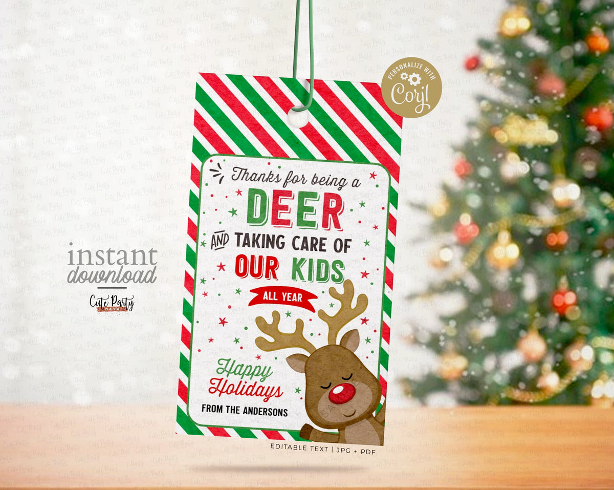 Thanks For Being a Deer Teacher Christmas Gift Tag INSTANT DOWNLOAD ...