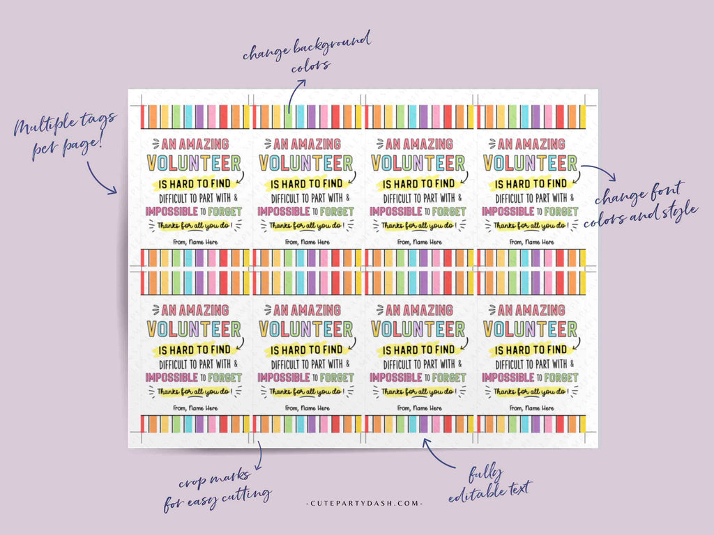 Volunteer Appreciation Gift Tag Editable Employee Appreciation Week Th ...