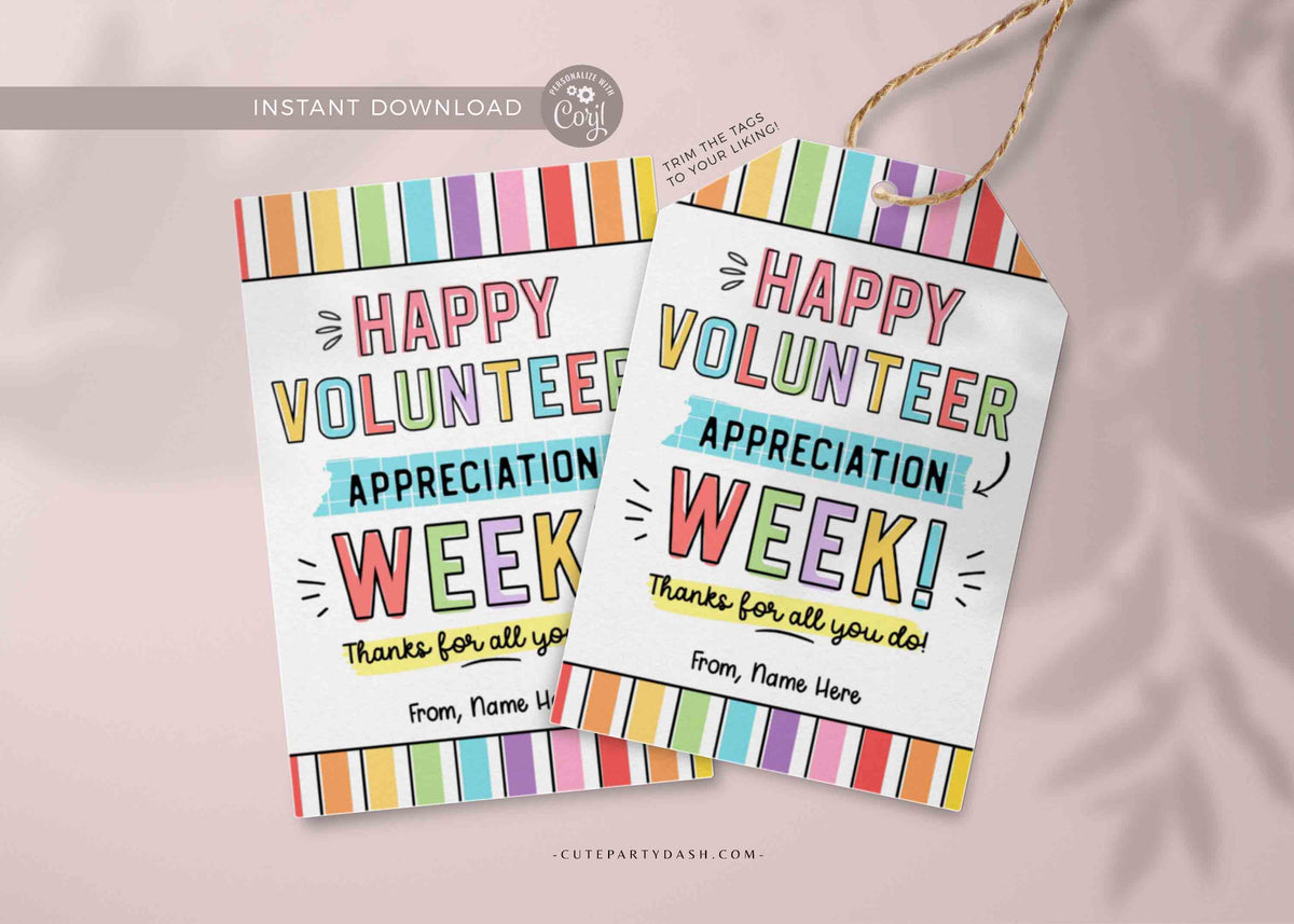 Volunteer Appreciation Gift Tag Editable Employee Appreciation Week Th ...