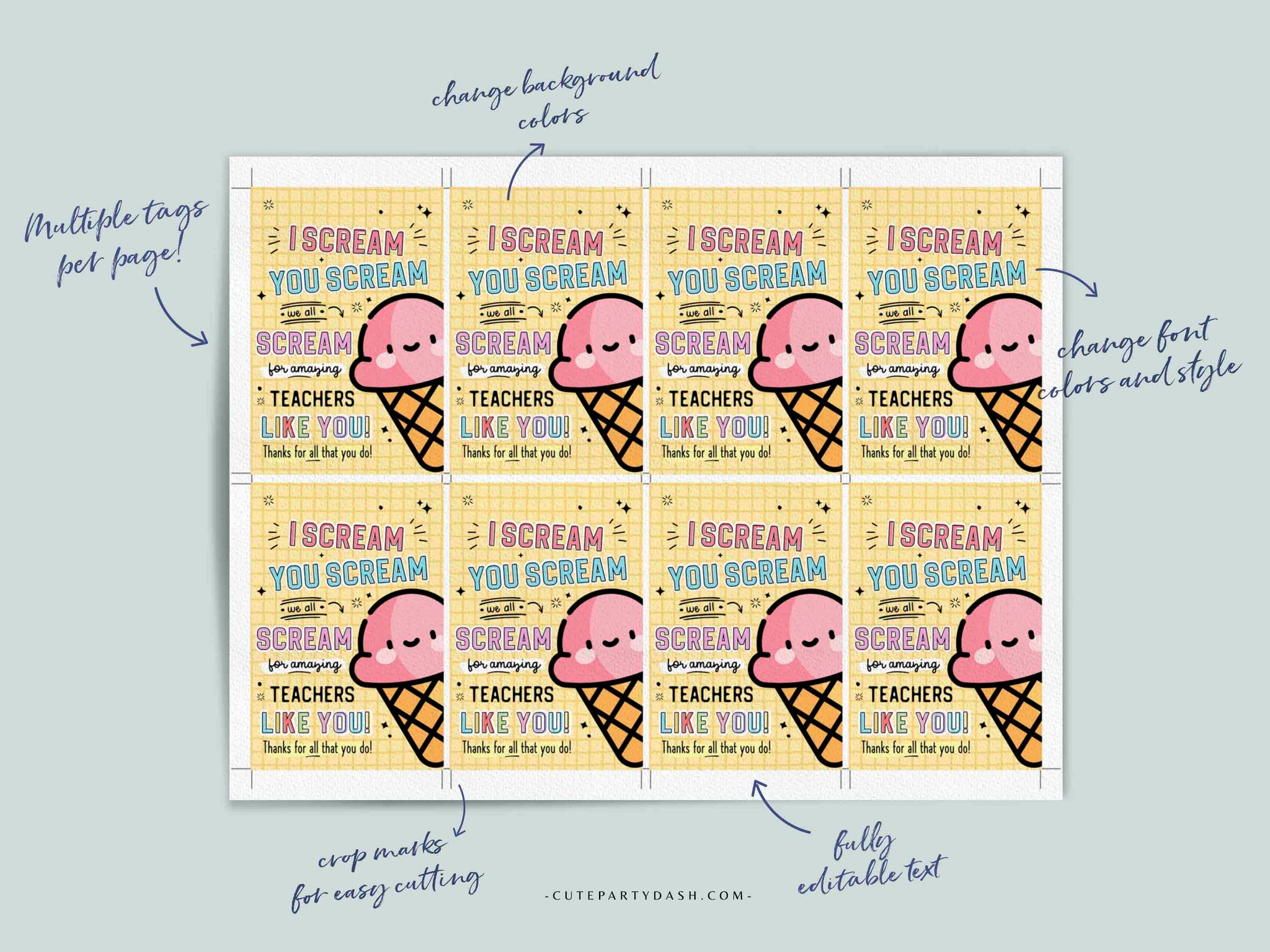 Printable Ice Cream Teacher Appreciation Tag – Cute Party Dash