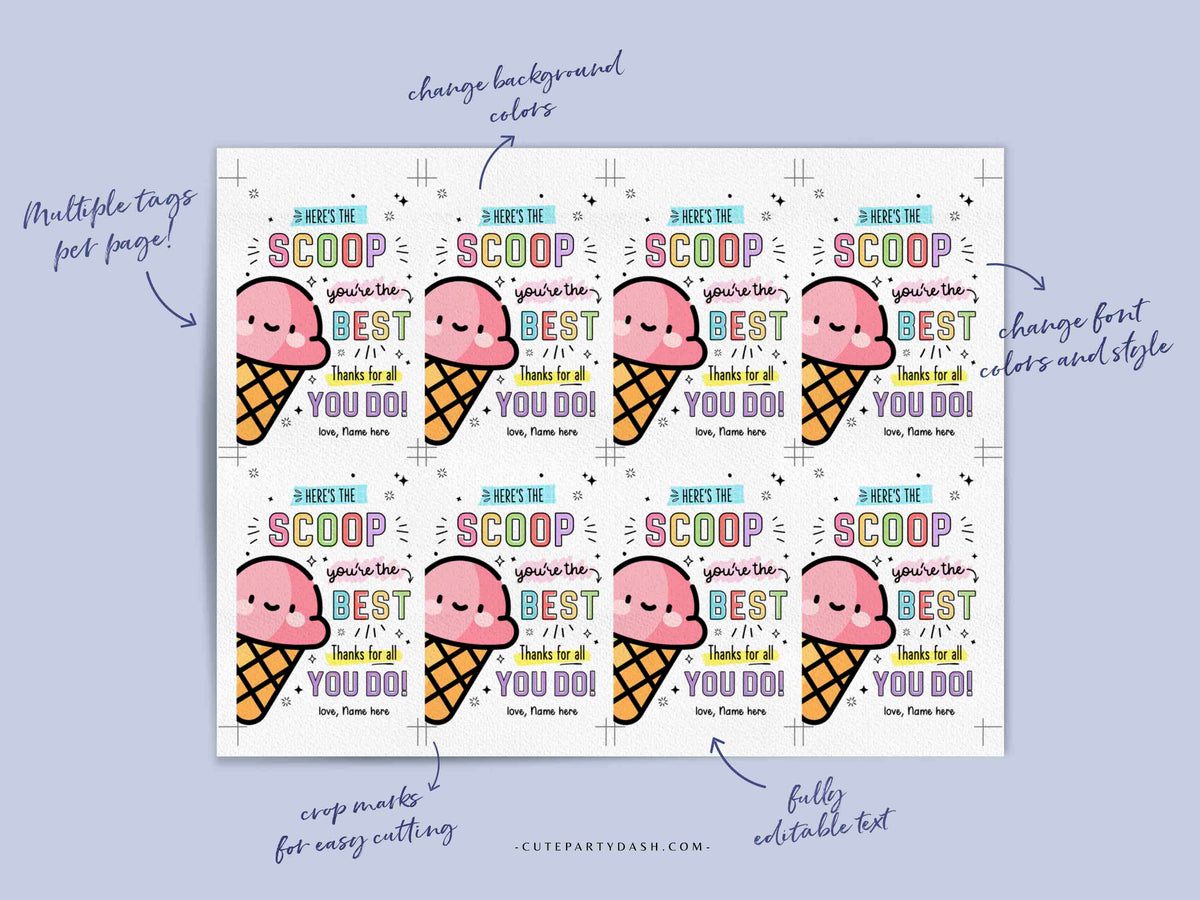 Printable Ice Cream Teacher Appreciation Tag – Cute Party Dash